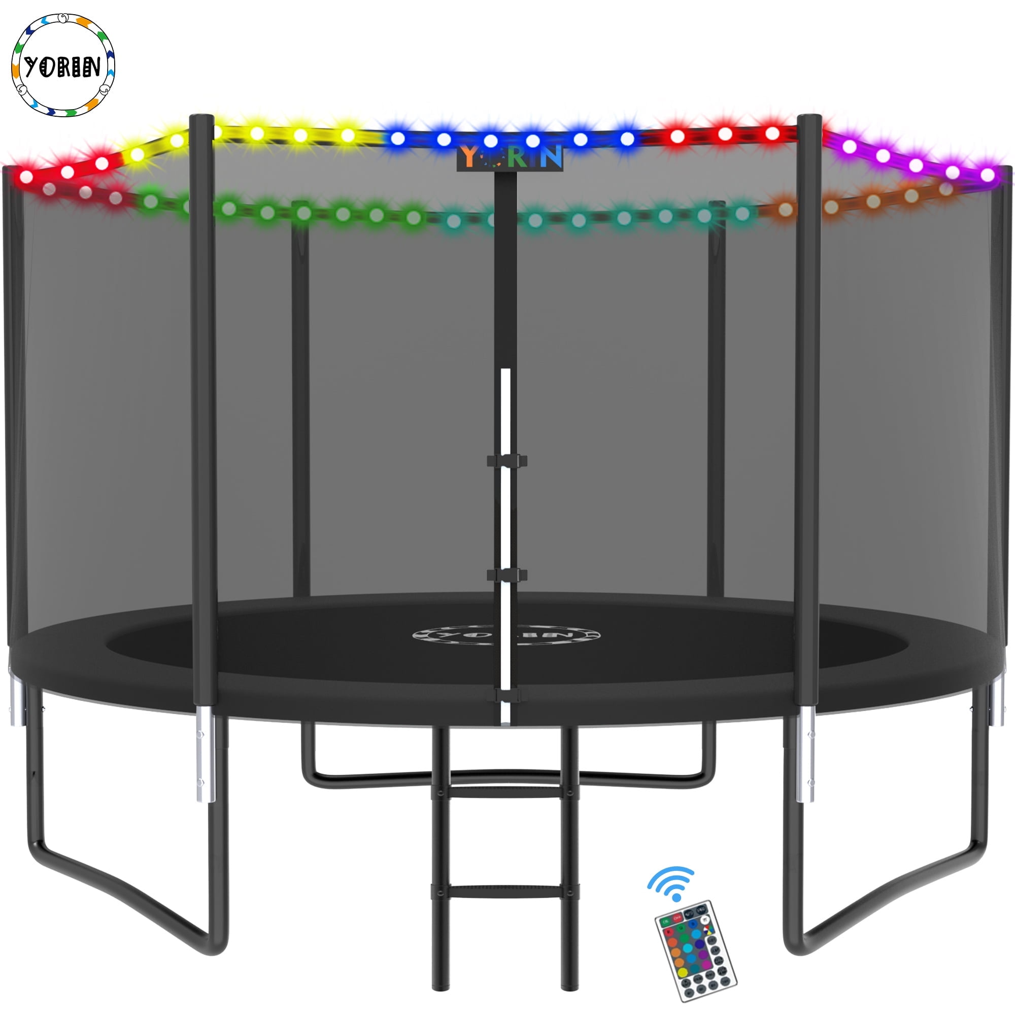 YORIN 8-14FT Trampoline with Safety Net, Ladder, LED, 800LBS Load ...
