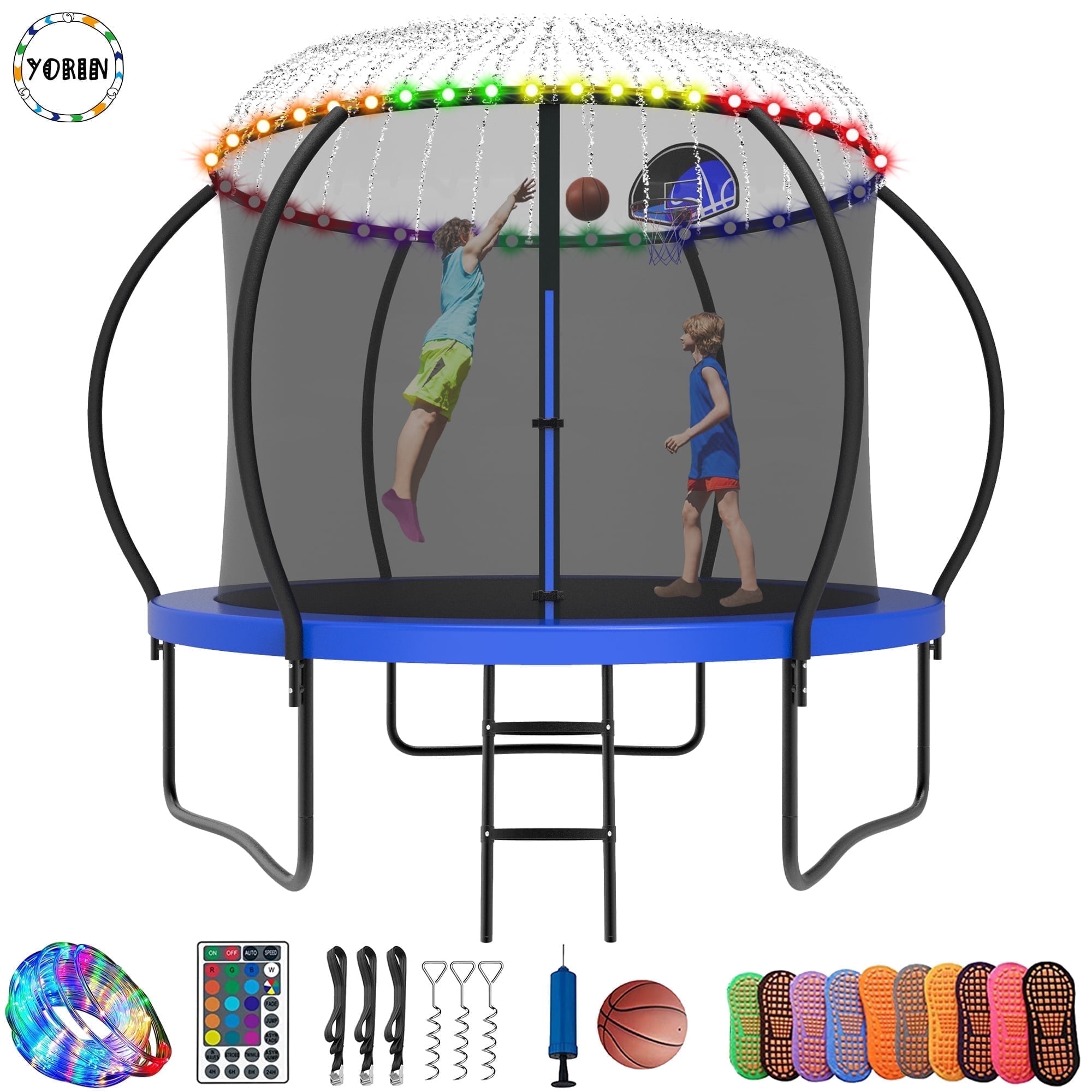 YORIN 8FT Trampoline with Enclosure Net, 800LBS Capacity, Outdoor ...