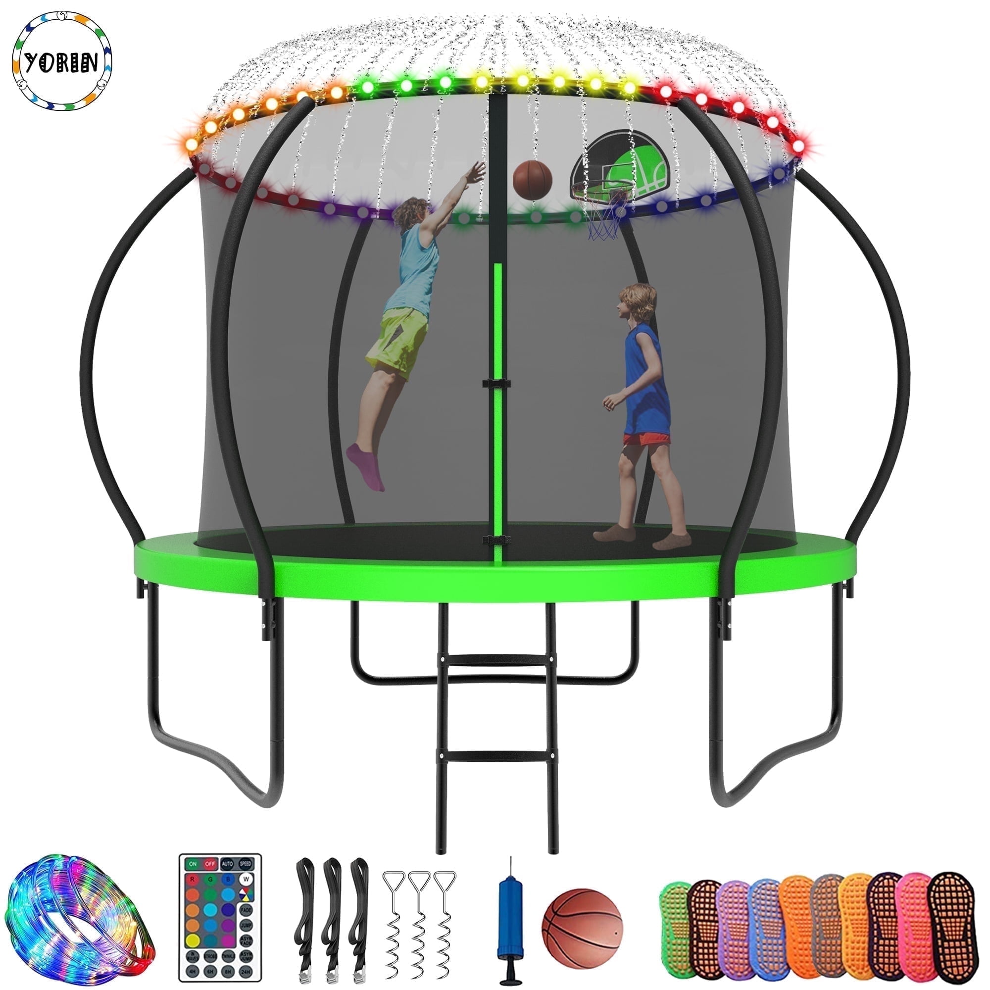 YORIN 8FT Trampoline, 800LBS, with Enclosure Net, Basketball Hoop ...