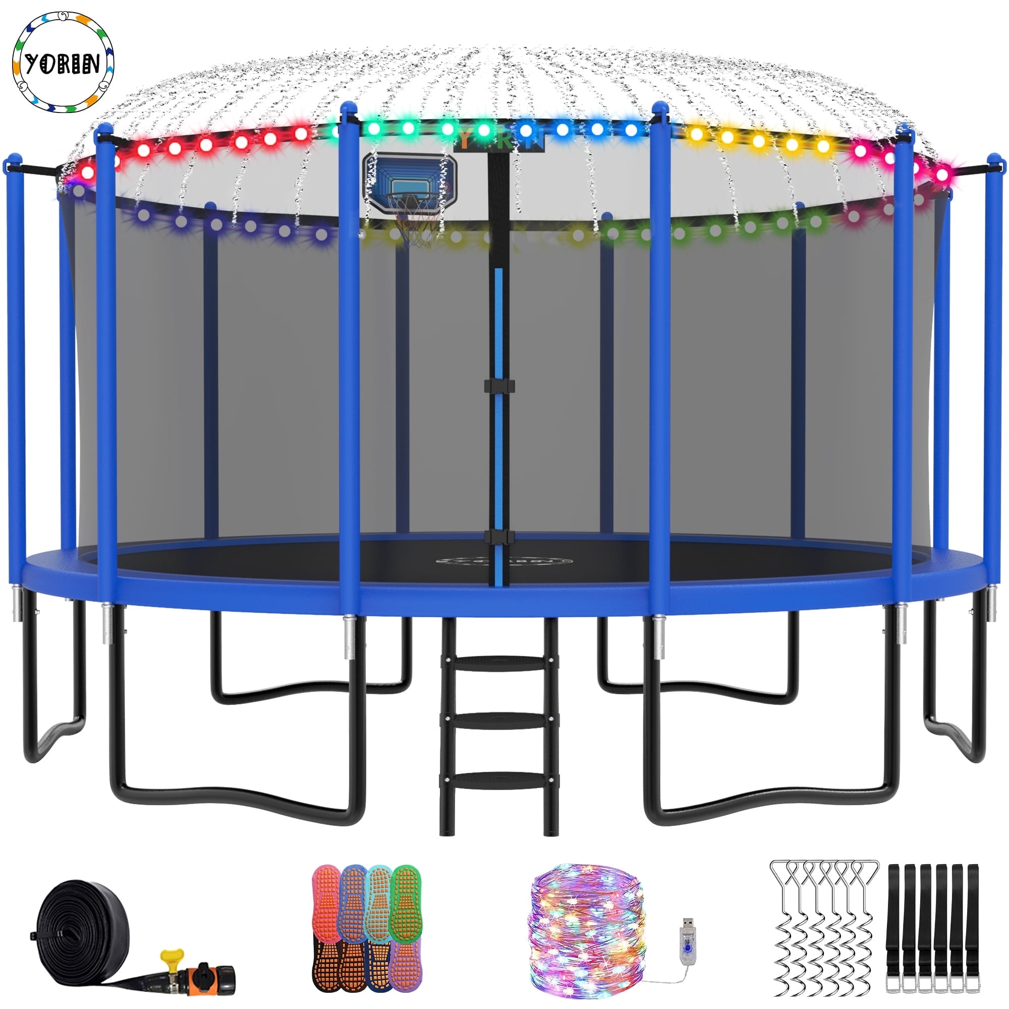 YORIN 16FT Trampoline, 1500LBS, with Net, Hoop, Ladder, Light ...