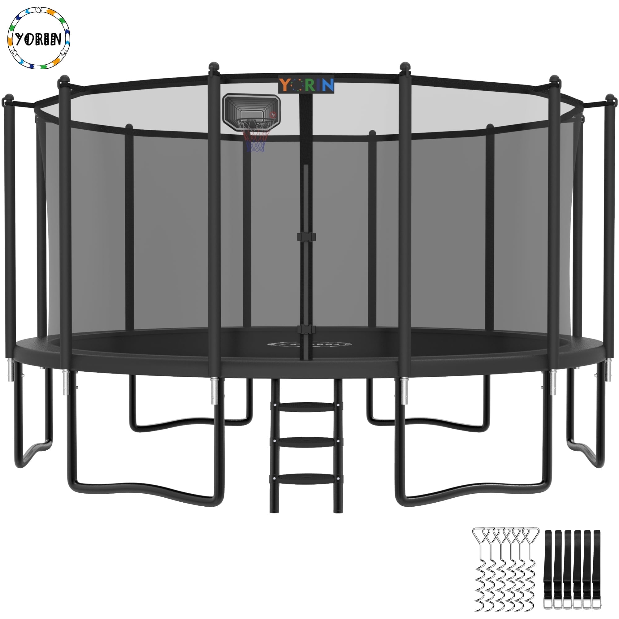 YORIN 16FT Trampoline, 1500LBS, with Enclosure Net, Basketball Hoop ...