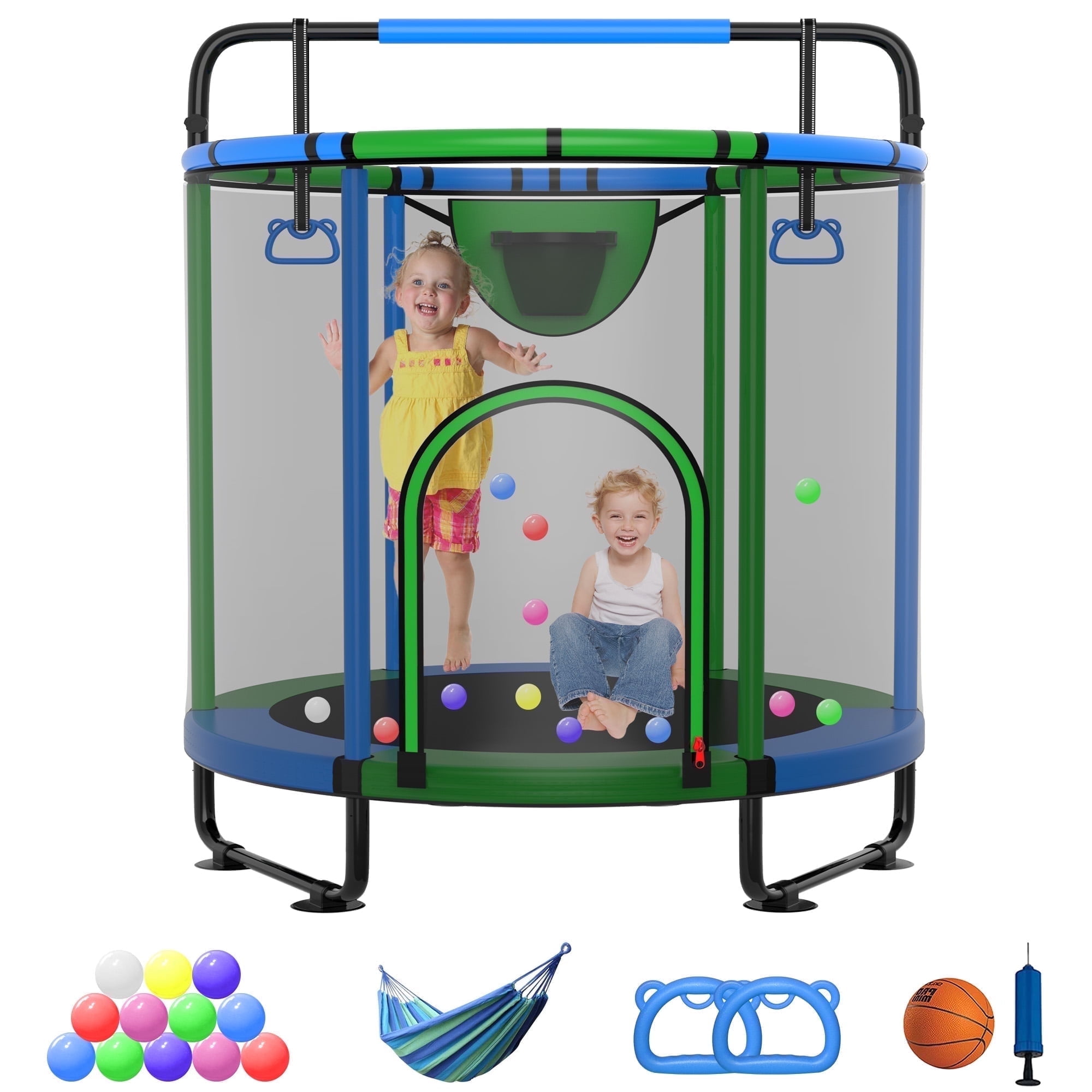 YORIN 60'' Kids Trampoline with Swing, Net, Hoop, Adjustable Bars ...