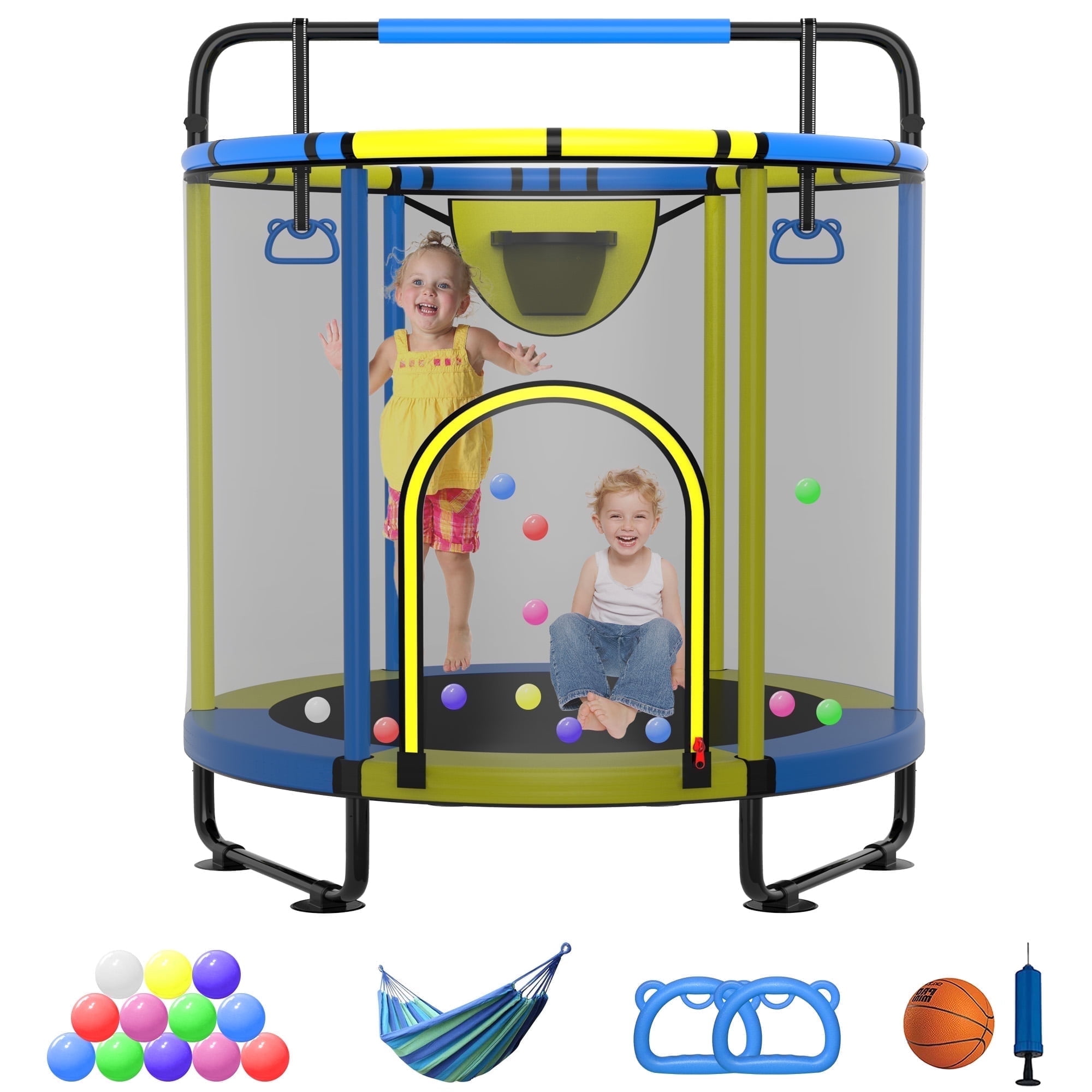 YORIN 60'' Kids Trampoline with Swing, Net, Hoop, Adjustable Bars ...