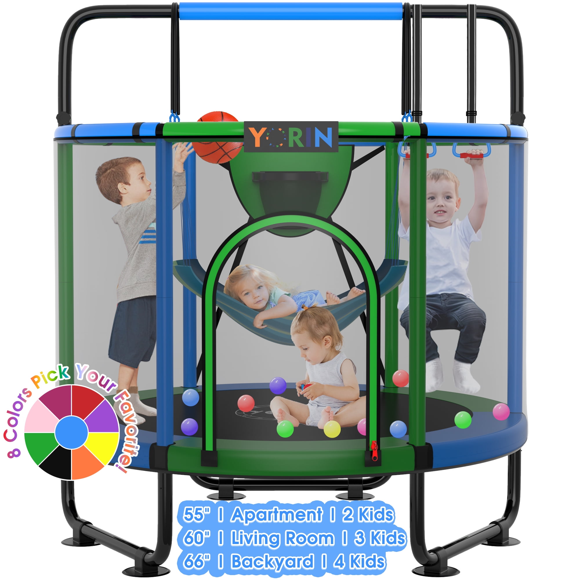 YORIN 60'' Kids Trampoline with Swing, Net, Hoop, Adjustable Bars ...