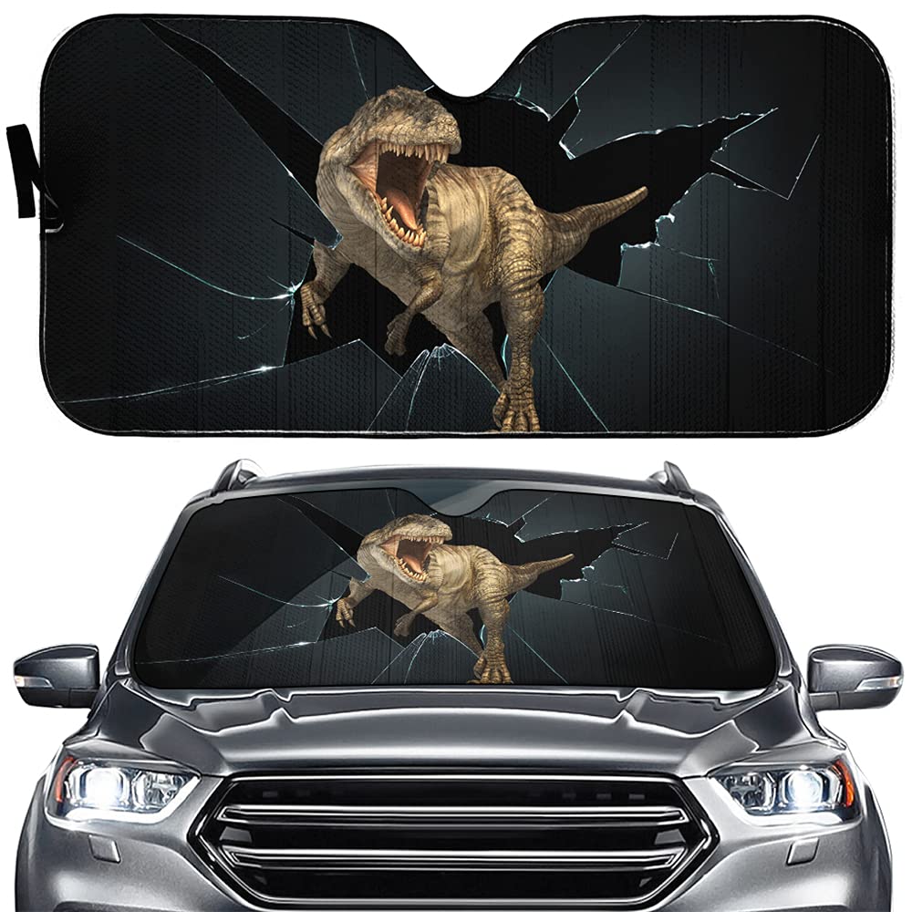 YOSA Escaped Dinosaur Car Windshield Sun Shade Angry Dinosaur Auto ...
