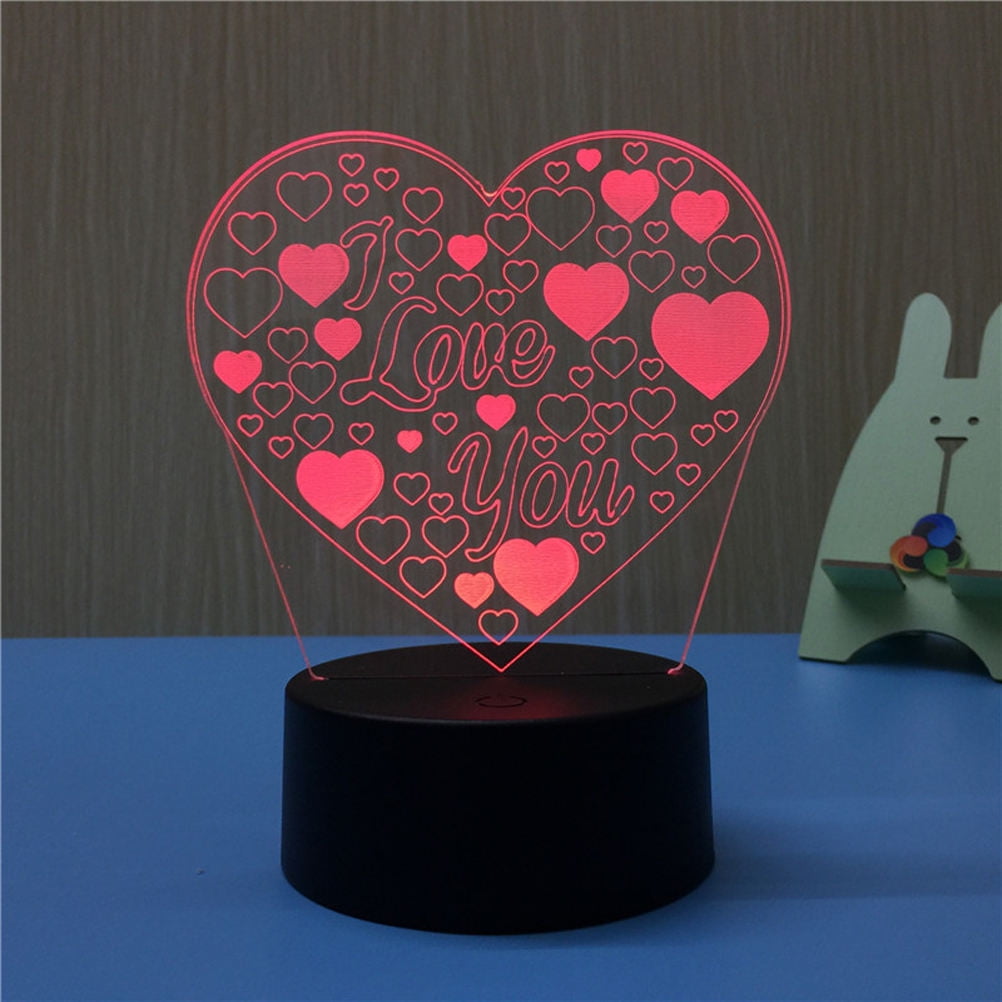 YOSADIER 1Pack 3D Heart Shape Lamp Cyan 7 Colors Changing Night Light ...
