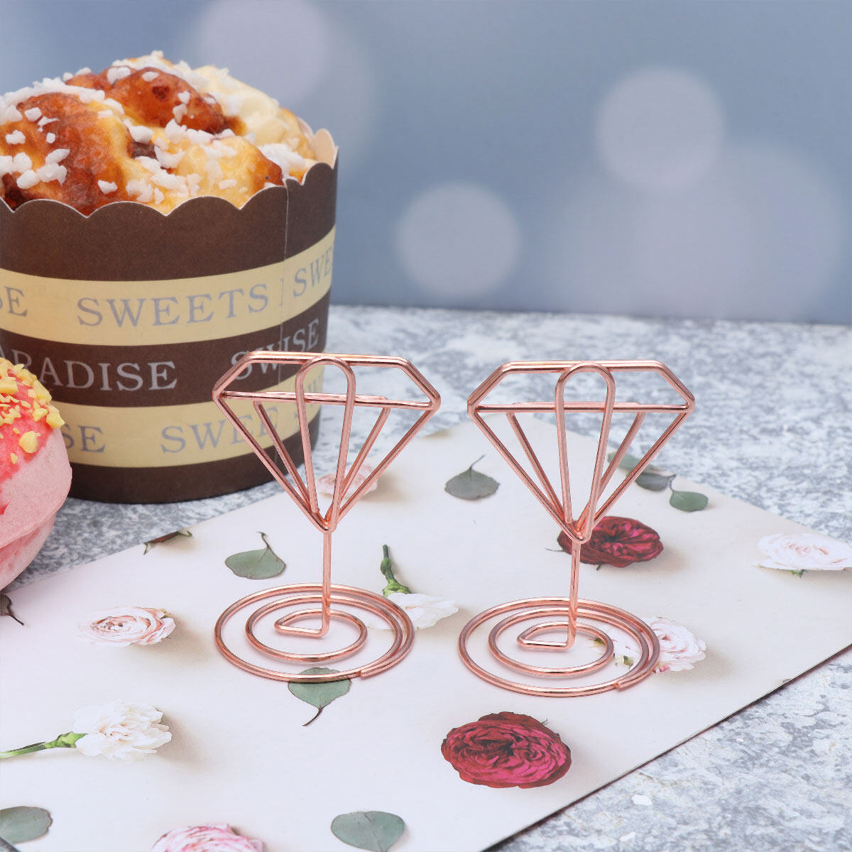 YOSADIER 20Pcs Rose Gold Note Holder for Wedding Tabletop Holder 1.7x1 ...