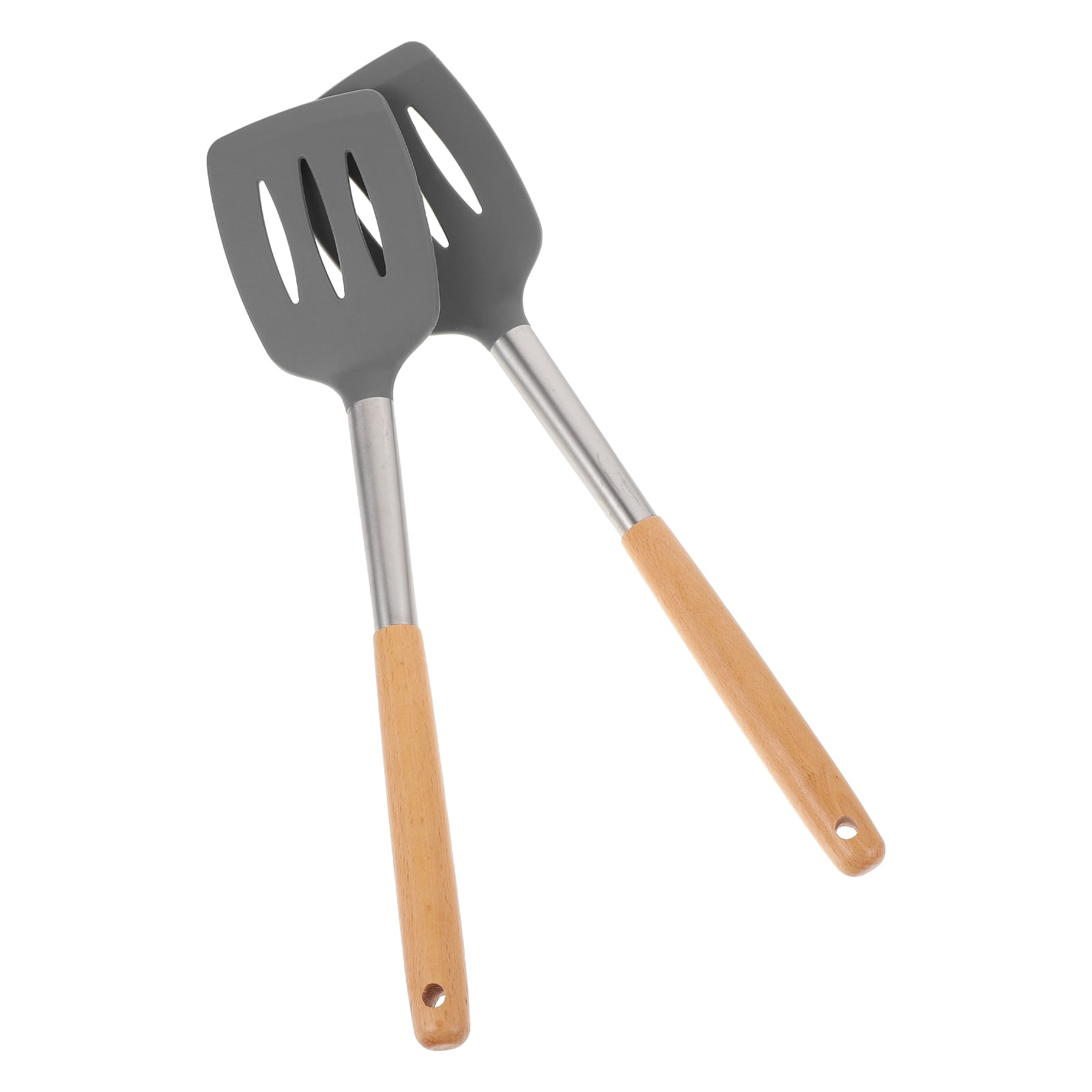 YOSADIER 2Pack Mini Spatulas for Kitchen Use Grey Silicone with Wood ...