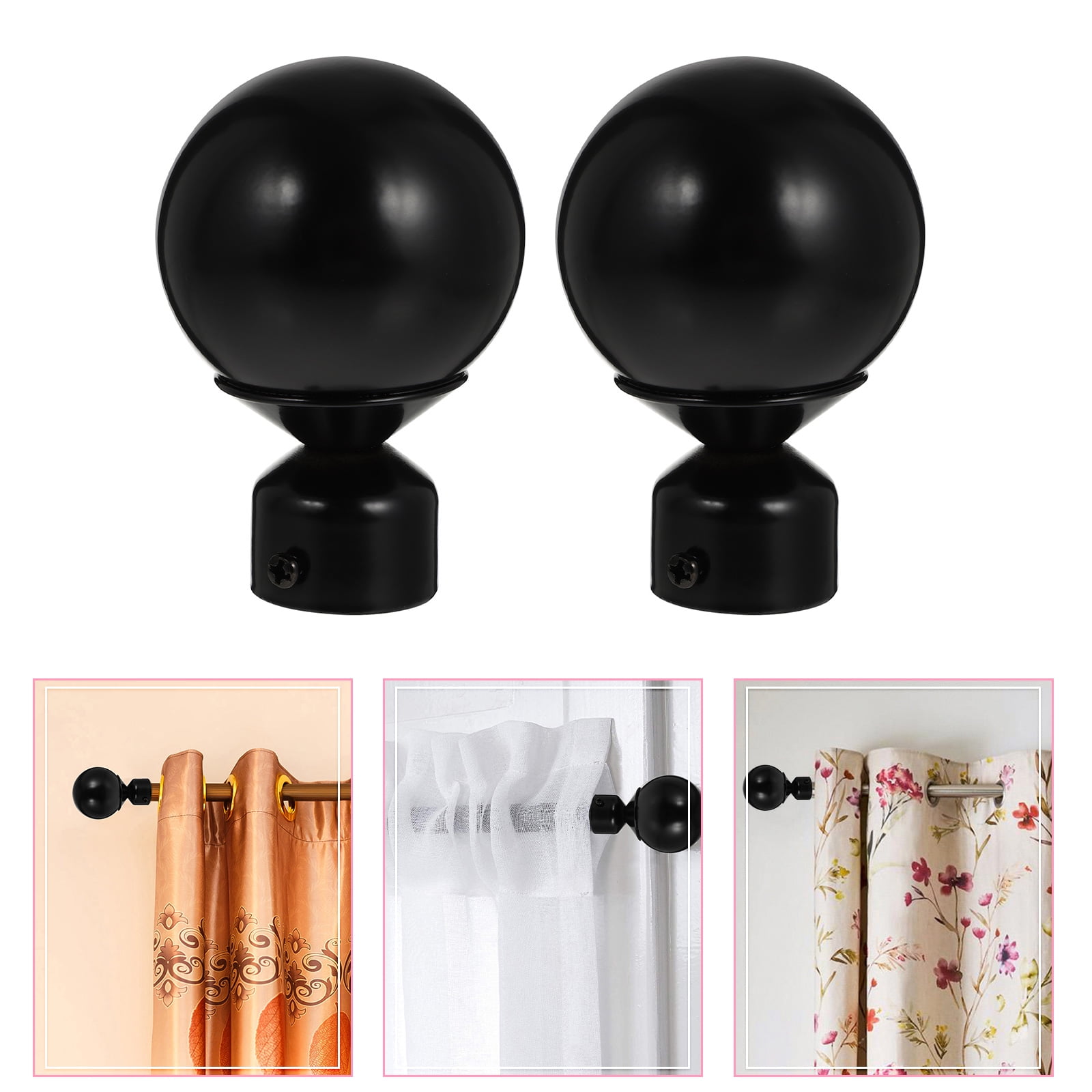YOSADIER 2Pcs Curtain Rod Finial End Caps Black Abs For Curtain ...