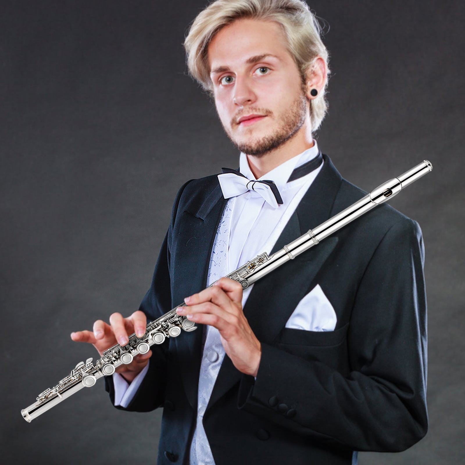 YOSADIER Professional Silver C Flute for Beginner School Band with ...