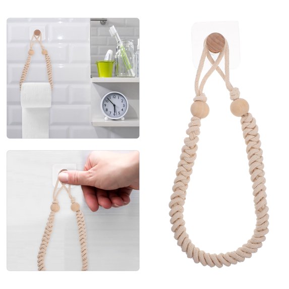 YOSADIER Rope Toilet Roll Holder 1Pack Beige Cotton Rope Wooden Beads ...