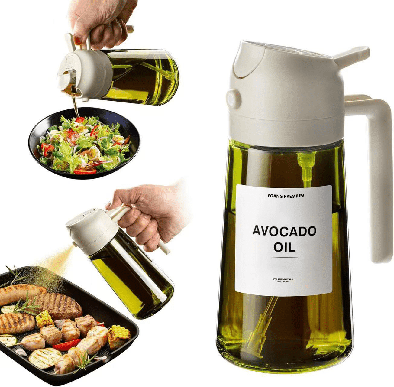 YOSANG PRE 16oz/470ml Light-Blocking Dark Oil Sprayer for Cooking, 2 in ...