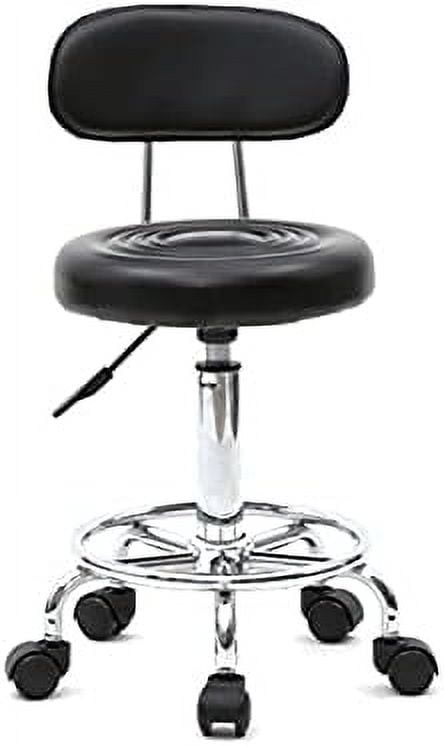 YOSHIKO PU Leather Round Rolling Salon Stool with Back and Line, with ...