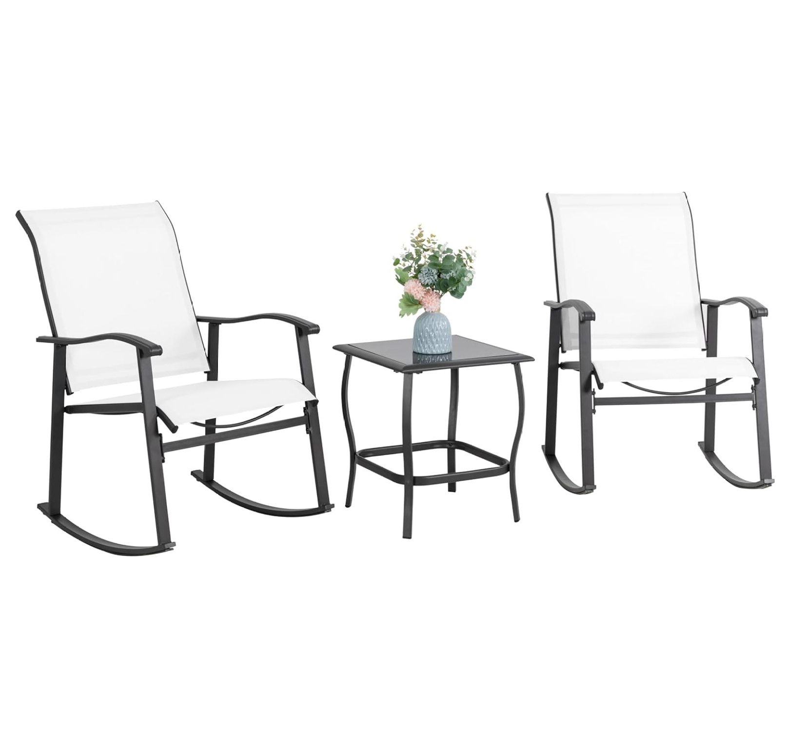 YOSITiuu 3 Piece Outdoor Rocking Bistro Set, Textilene Fabric Small ...