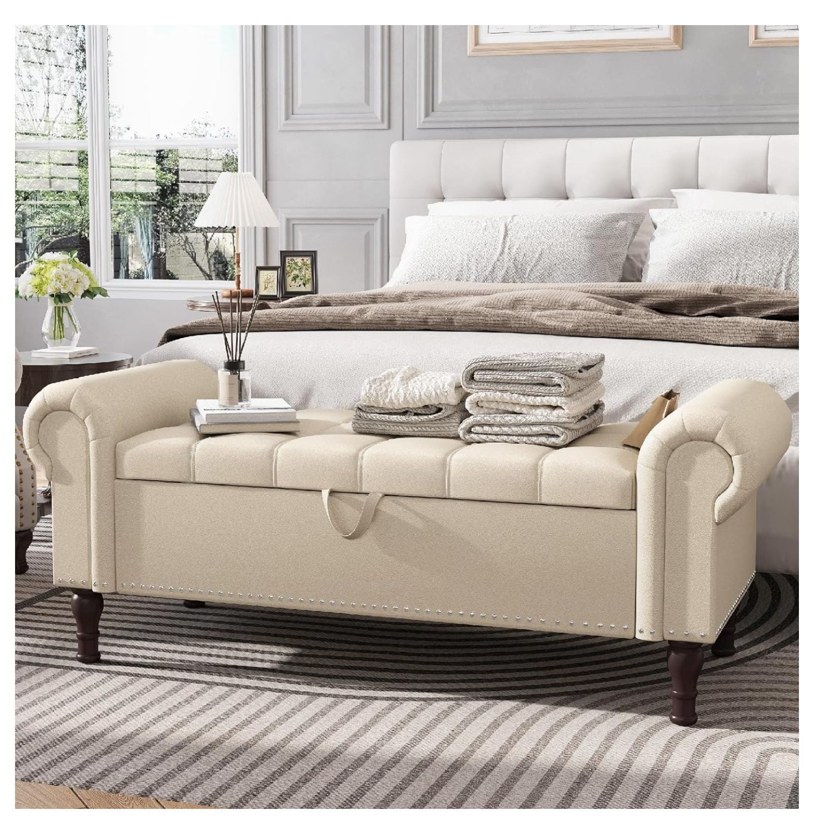 YOSITiuu 51”Storage Ottoman Bench, Soft Faux Leather Indoor Bench with ...