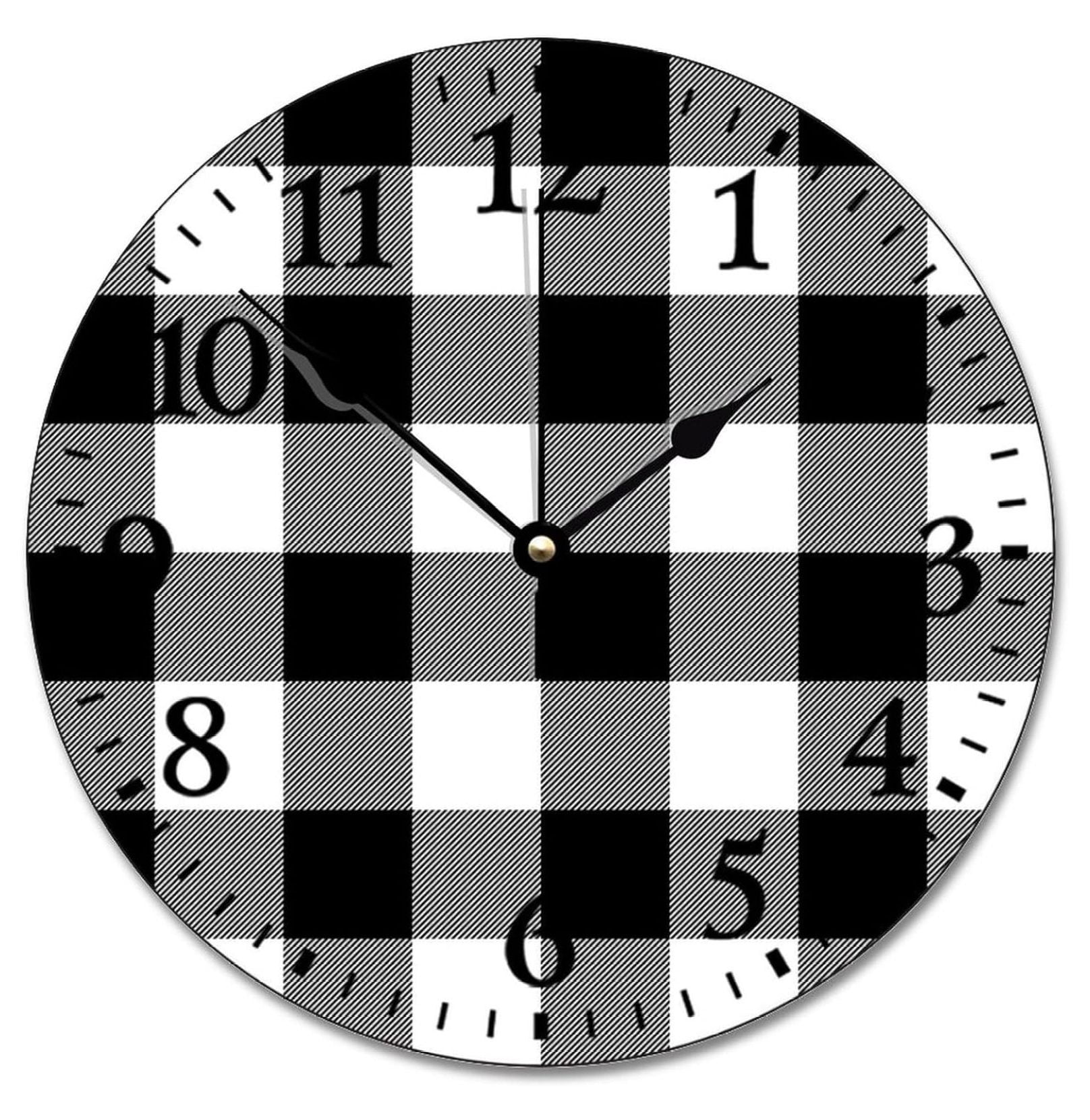 YOSITiuu Black & White Buffalo Plaid Wall Clock Large Wooden Wall ...