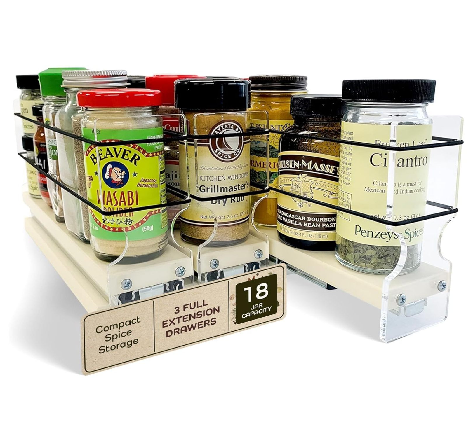 YOSITiuu Heavy Duty Pull Out Spice Rack Drawer - 3 Drawers, 18 Jars ...