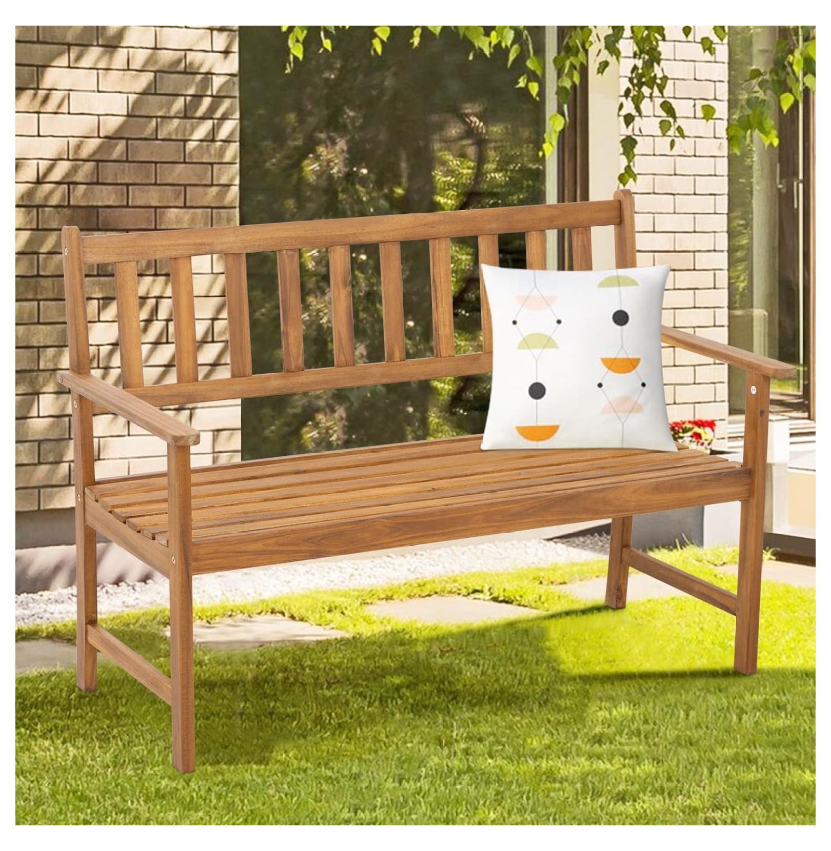 YOSITiuu Outdoor Wooden Bench, 2-Person Acacia Wood Patio Garden Bench ...