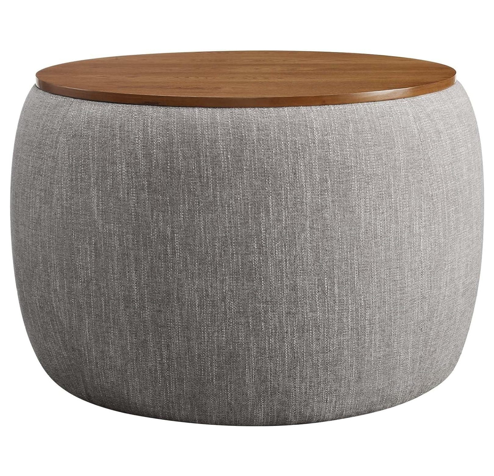 YOSITiuu Perla 26 Inch Round Storage Ottoman with Tray Lid in Heathered ...
