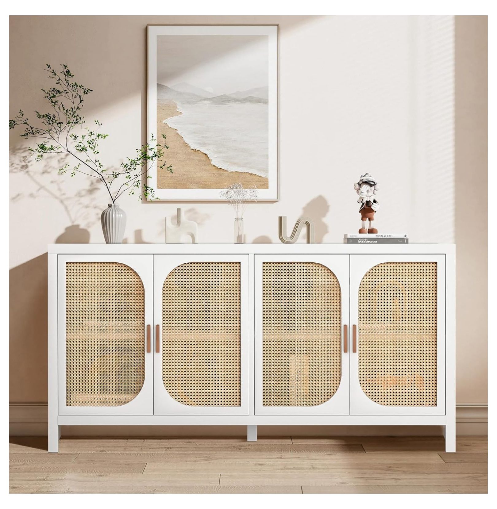 YOSITiuu Rattan Sideboard Buffet Cabinet with Storage, Wooden Cabinet ...