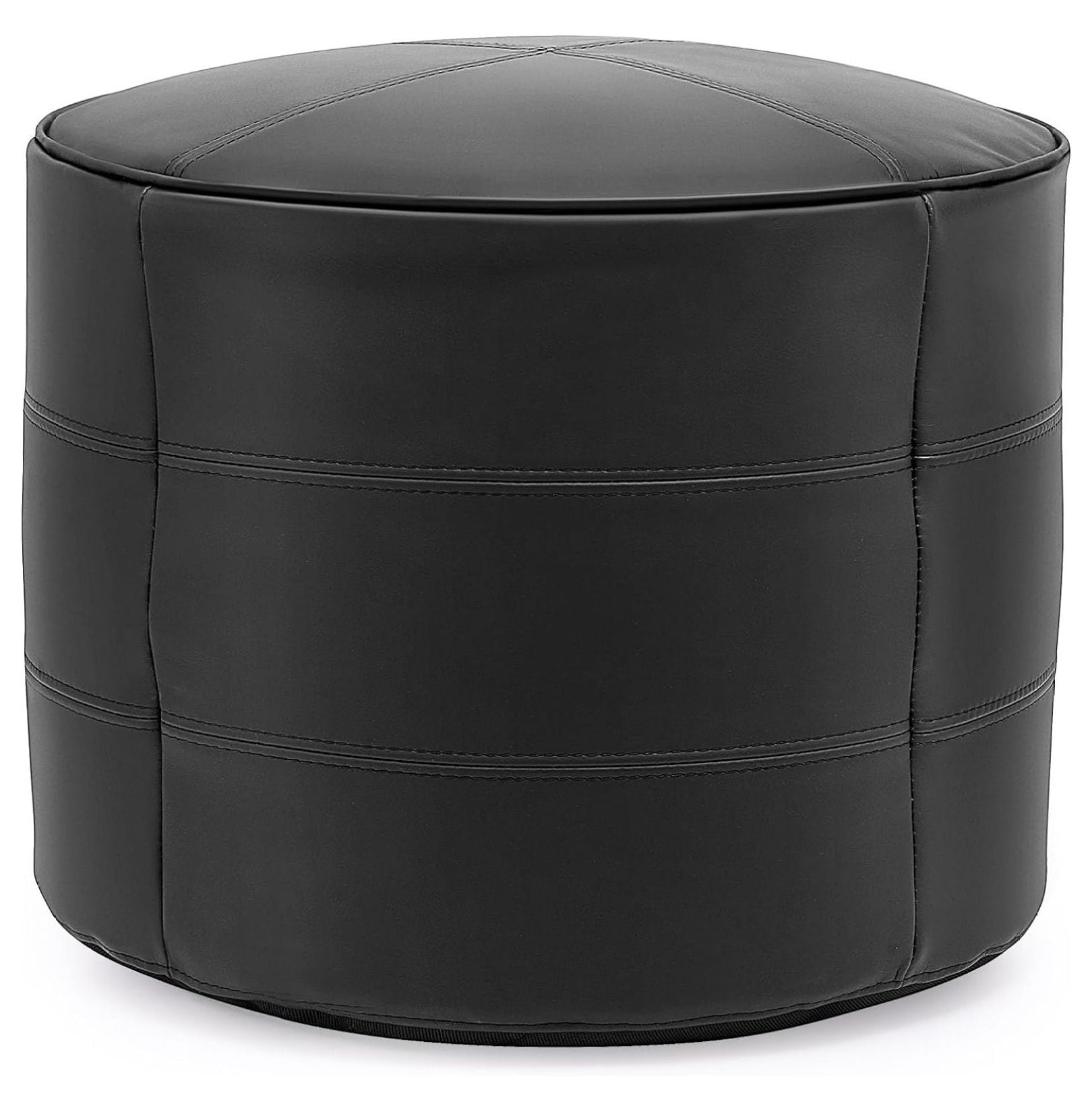 YOSITiuu Stuffed Leather Round Pouf, Genuine Leather Pouf Ottoman ...