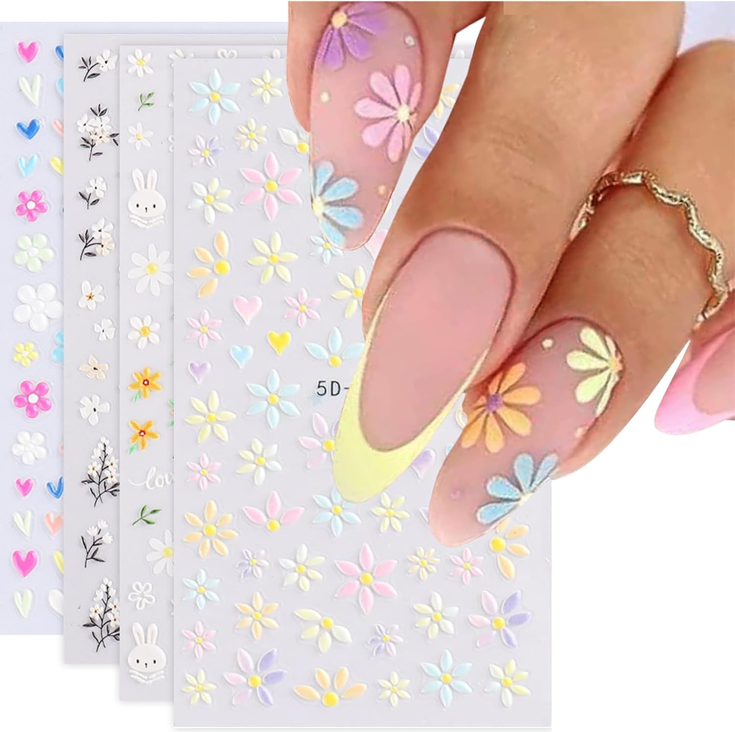 YOSOMMK Flower Nail Art MMF7 Stickers 5D Embossed Nail Decals Spring ...