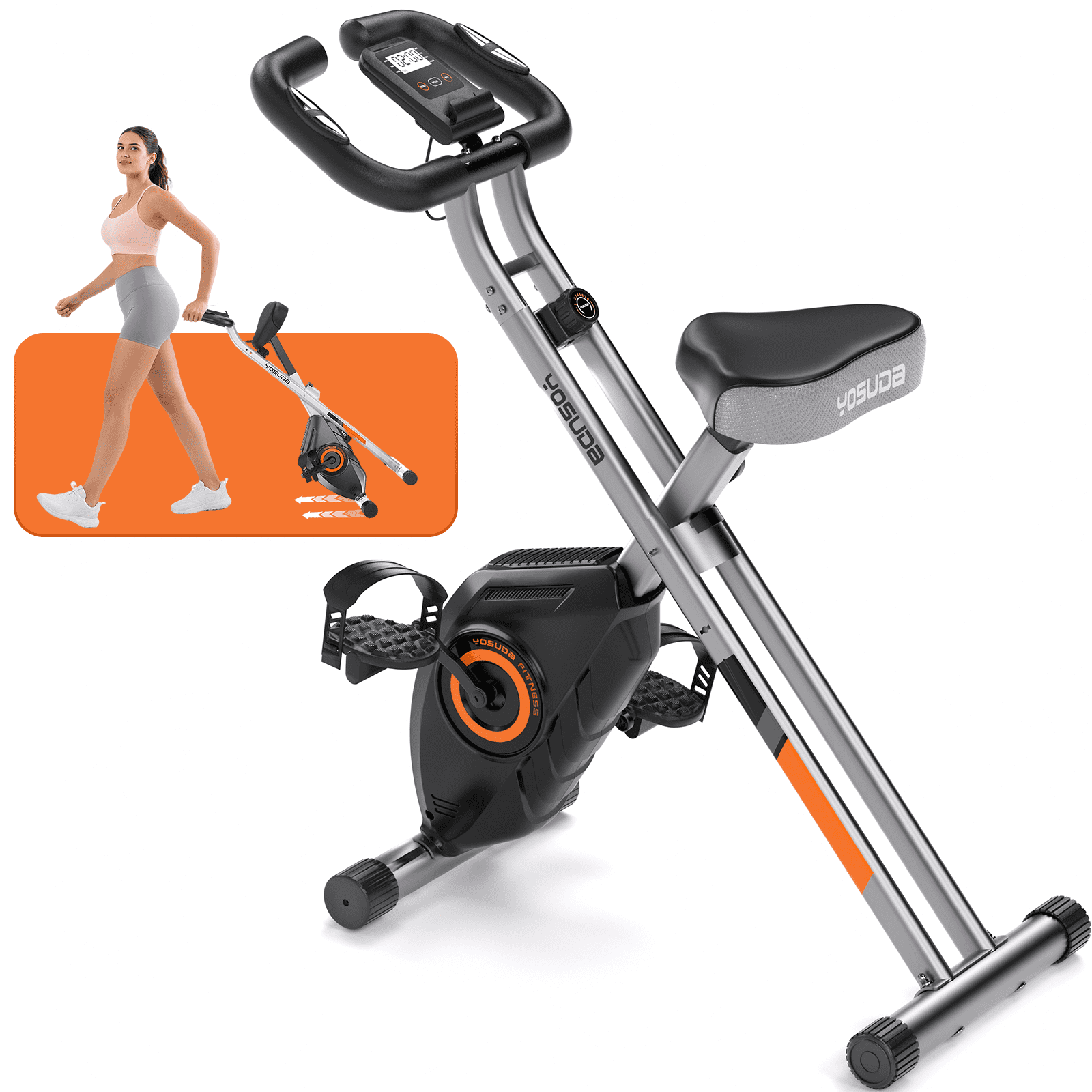 YOSUDA Folding Exercise Bike, Indoor Home Stationary Bike Workout 270LB ...