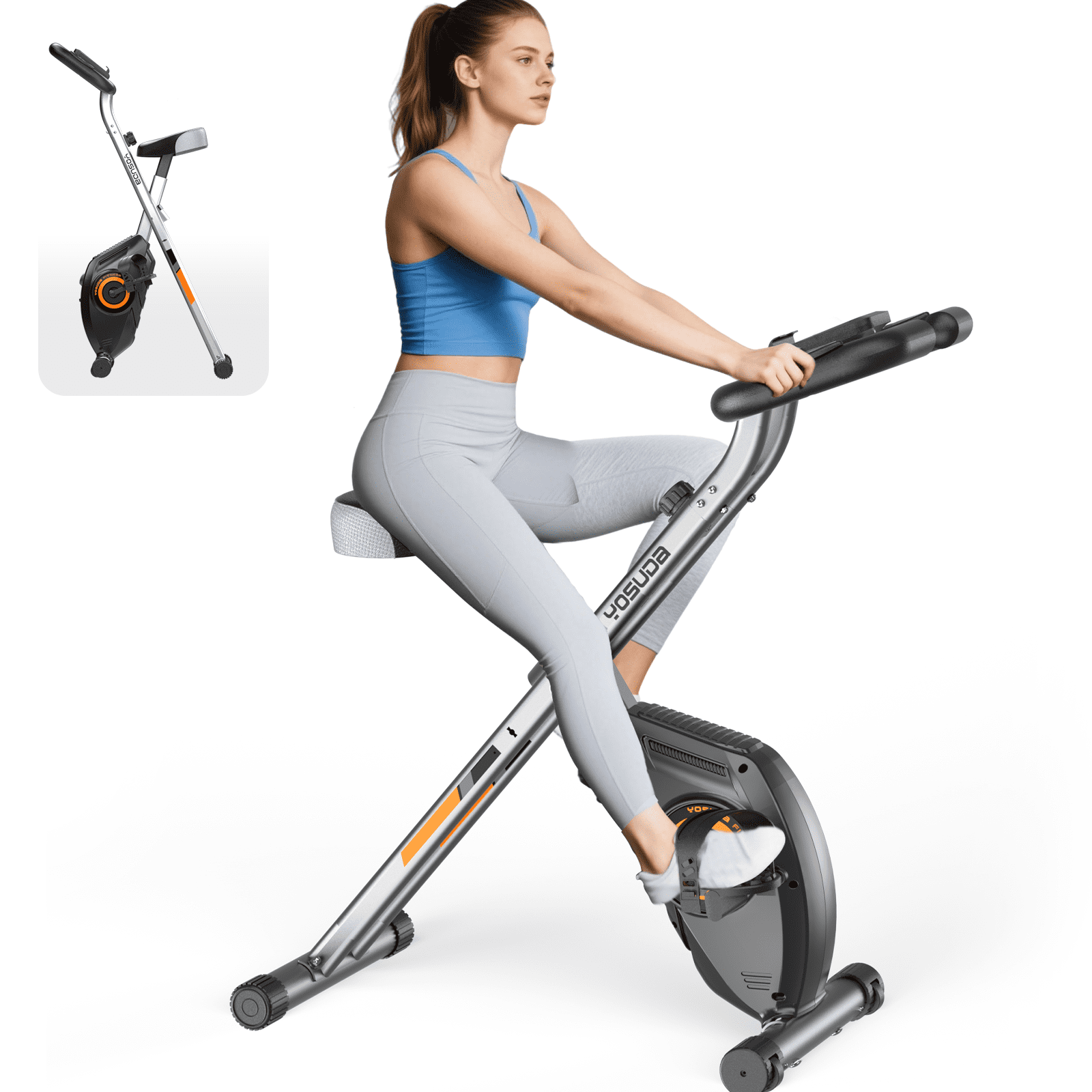 YOSUDA Folding Exercise Bike, Indoor Home Stationary Bike Workout 270LB ...