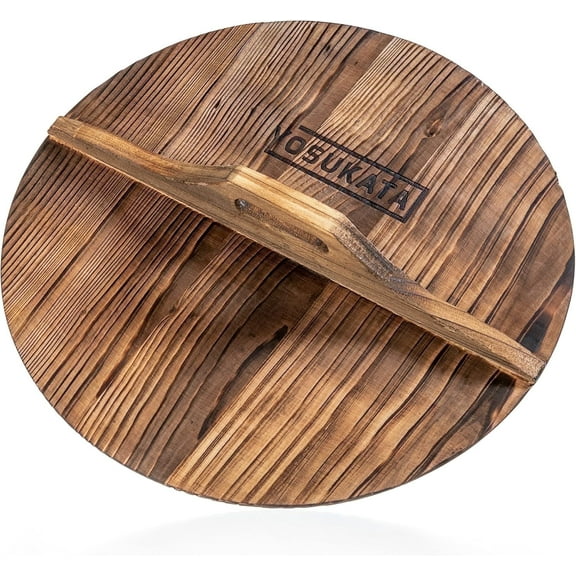 Cast Iron Wok Cover - Premium Wok Cover 13.2" for Wok 13.5"- Wooden Pan ...
