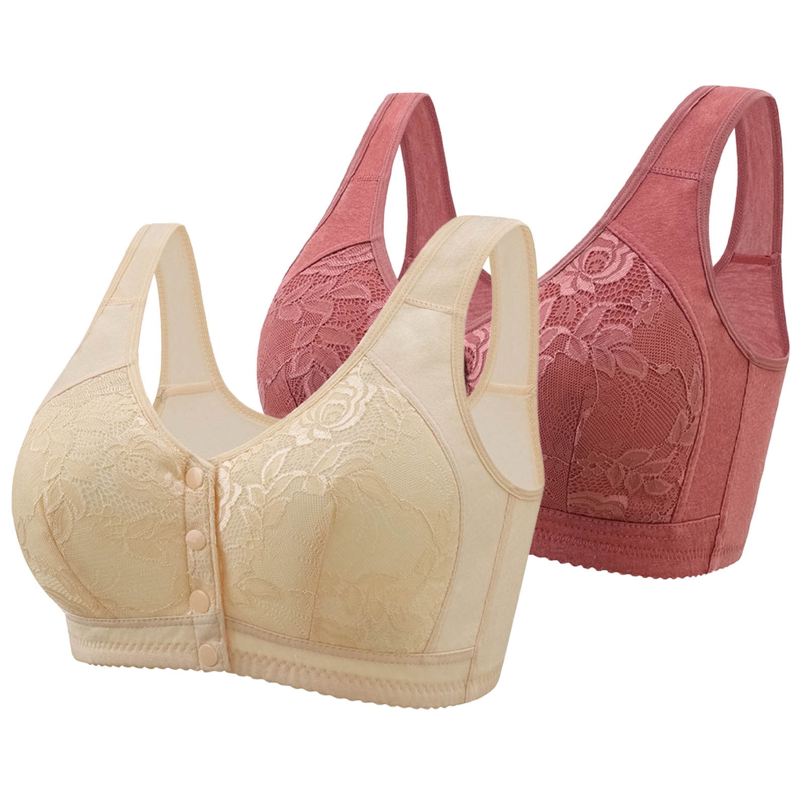 YOTAMI 2-Pack Bras for Women Front Closure Plus Size Lace Push Up ...