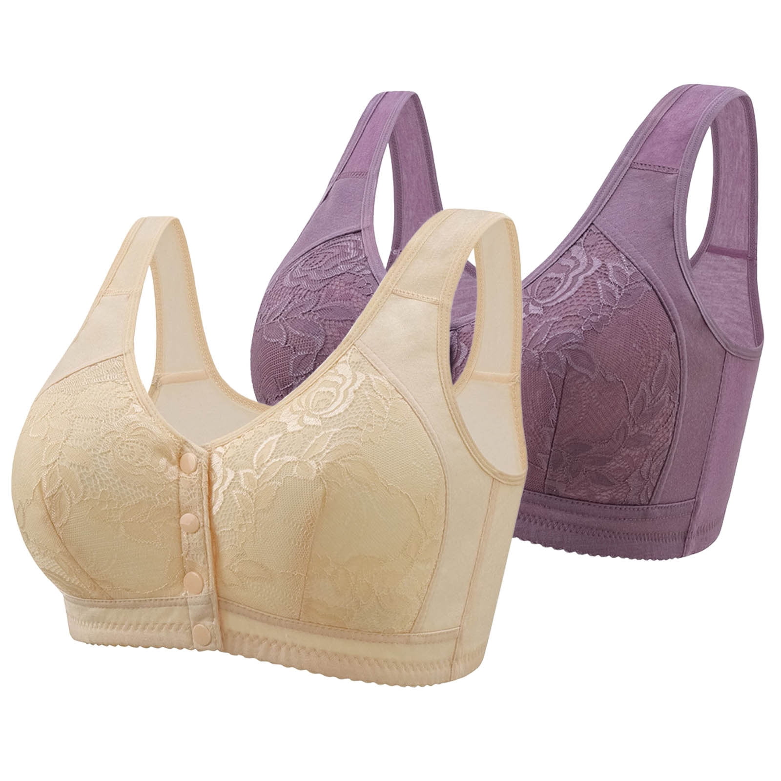 YOTAMI 2-Pack Bras for Women Front Closure Plus Size Push Up Underwear ...