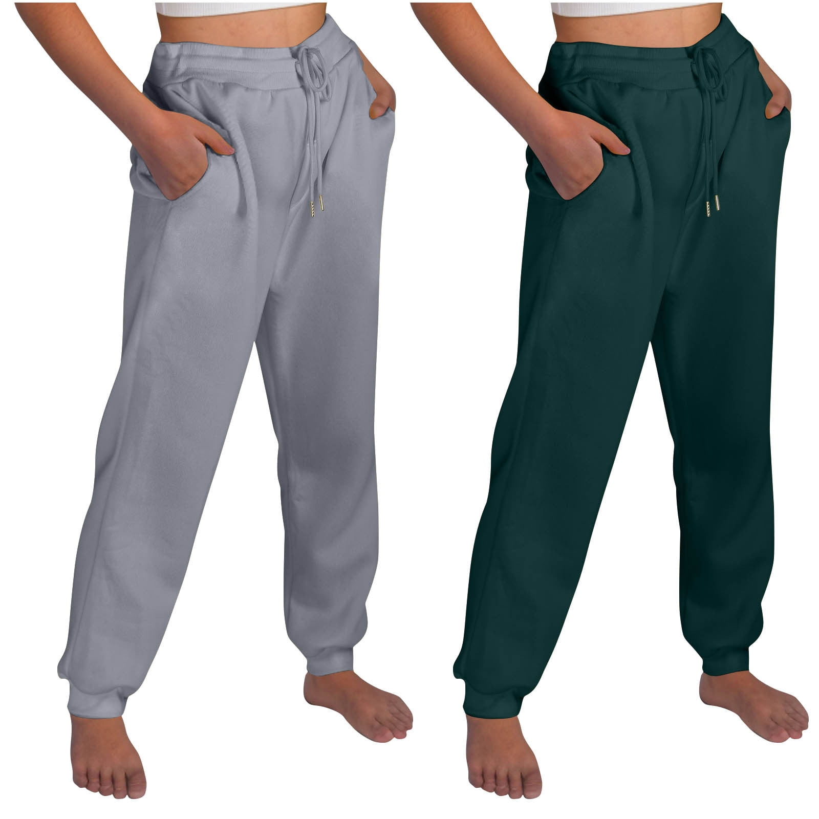 YOTAMI 2-Pack Women's Plus Size Thermal Joggers Elastic Waist Pocket ...