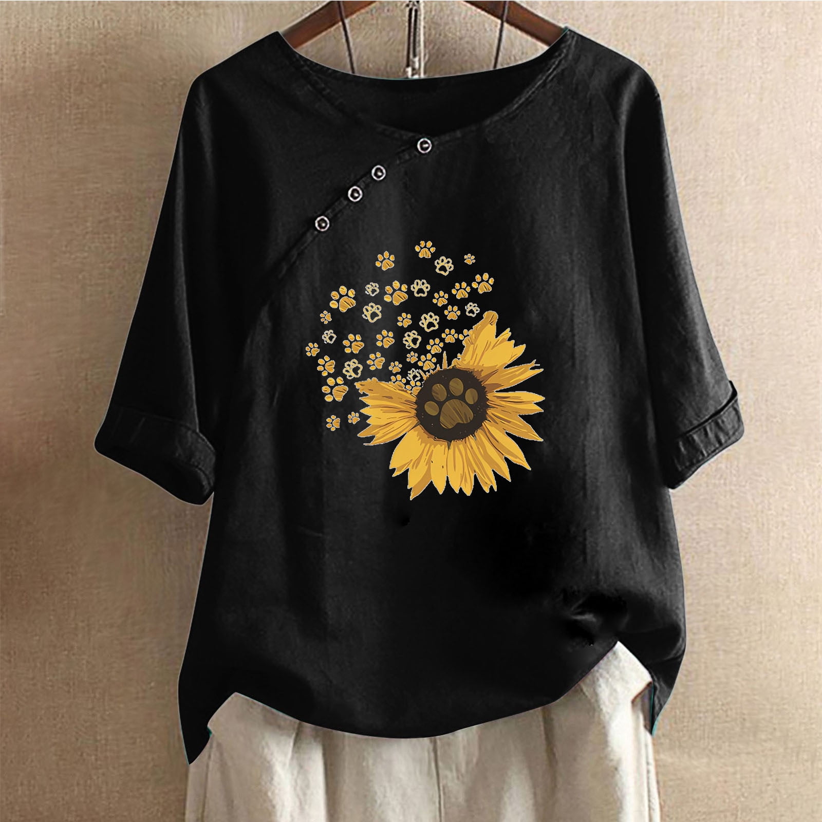 Yotami Clearance Clothes Women Cotton Linen Crew Neck Short Sleeve