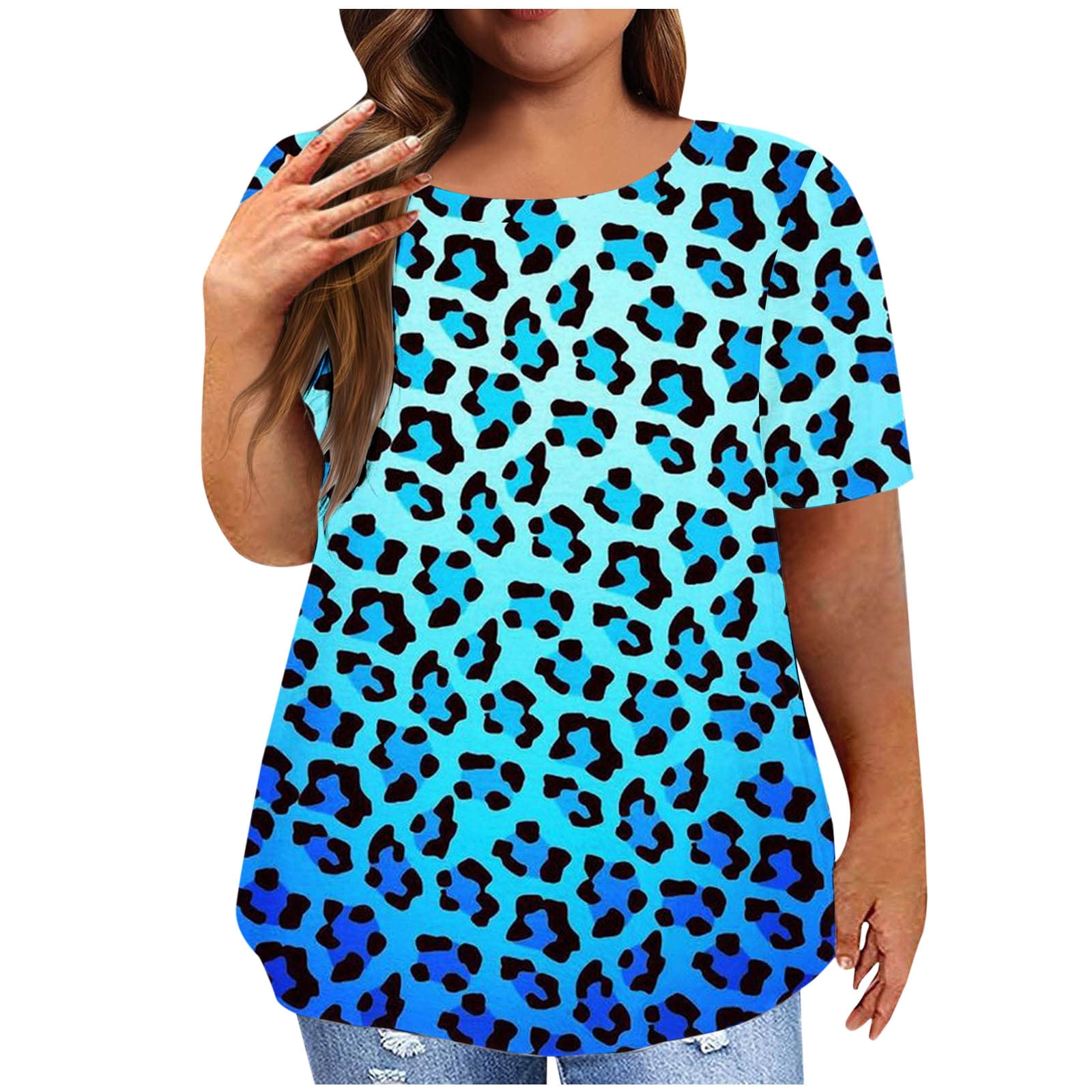 YOTAMI Plus Size Tops for Women Clearance Color-Block Leopard Print ...