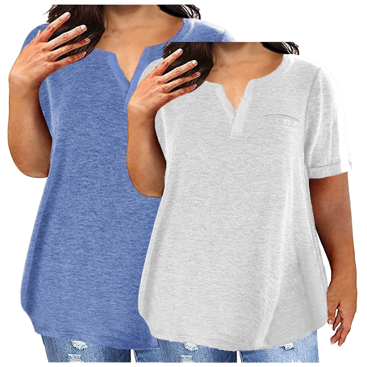 YOTAMI Summer V-Neck Graphic Tees for Women Casual Plus Size Solid ...