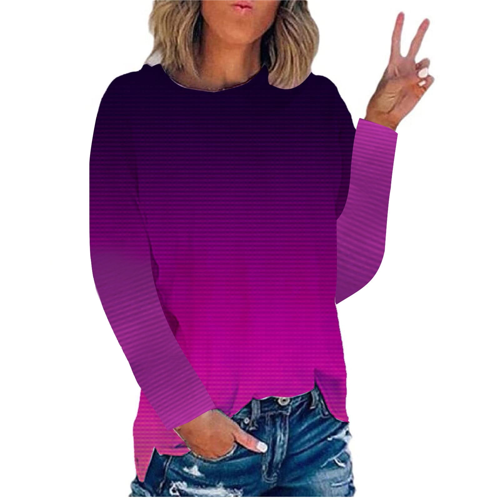 Yotami Tie Dye Shirt Women Long Sleeve Crew Neck Casual Pullover Tops