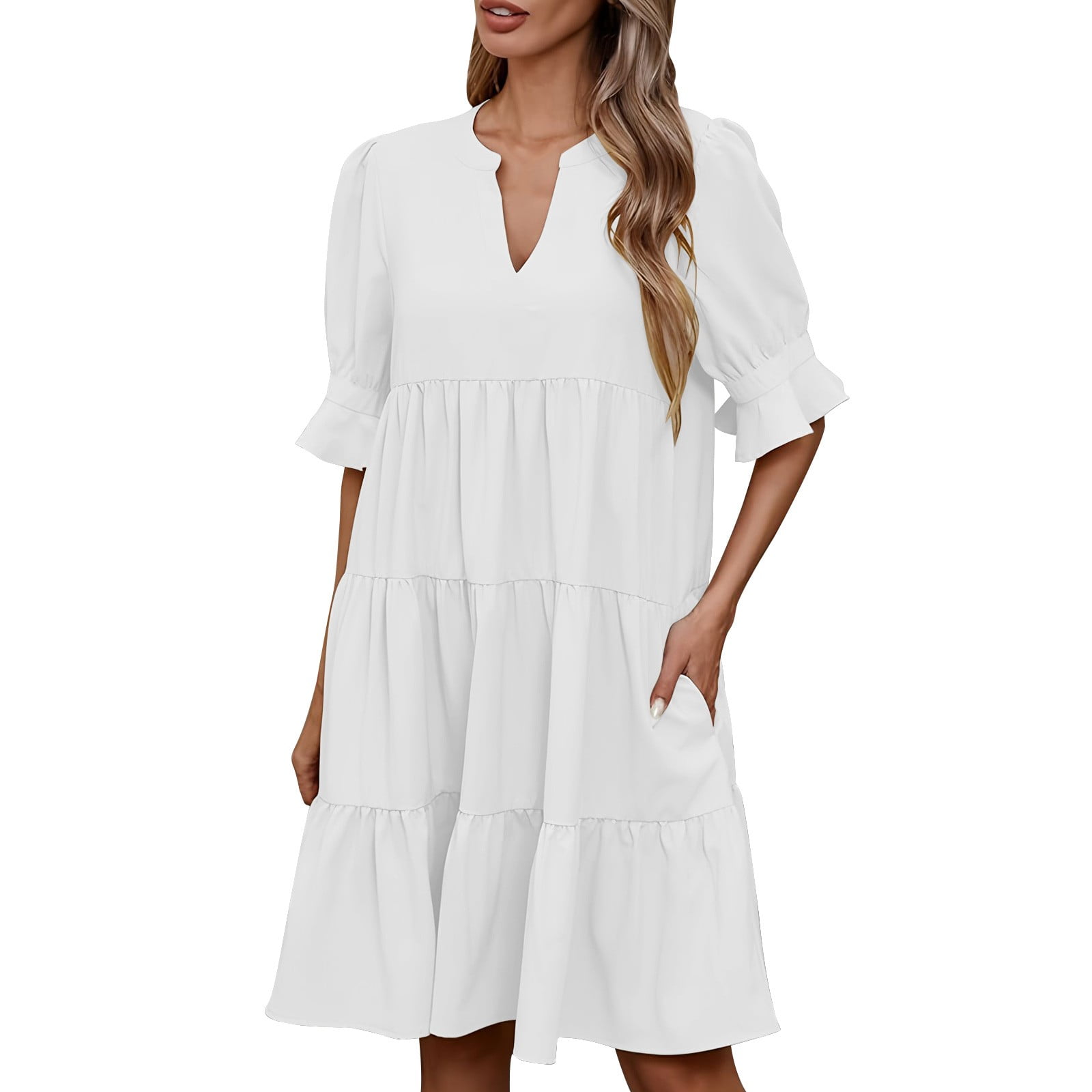 YOTAMI Tiered Ruffle Summer Dresses for Women Loose Short Sleeve A-Line ...