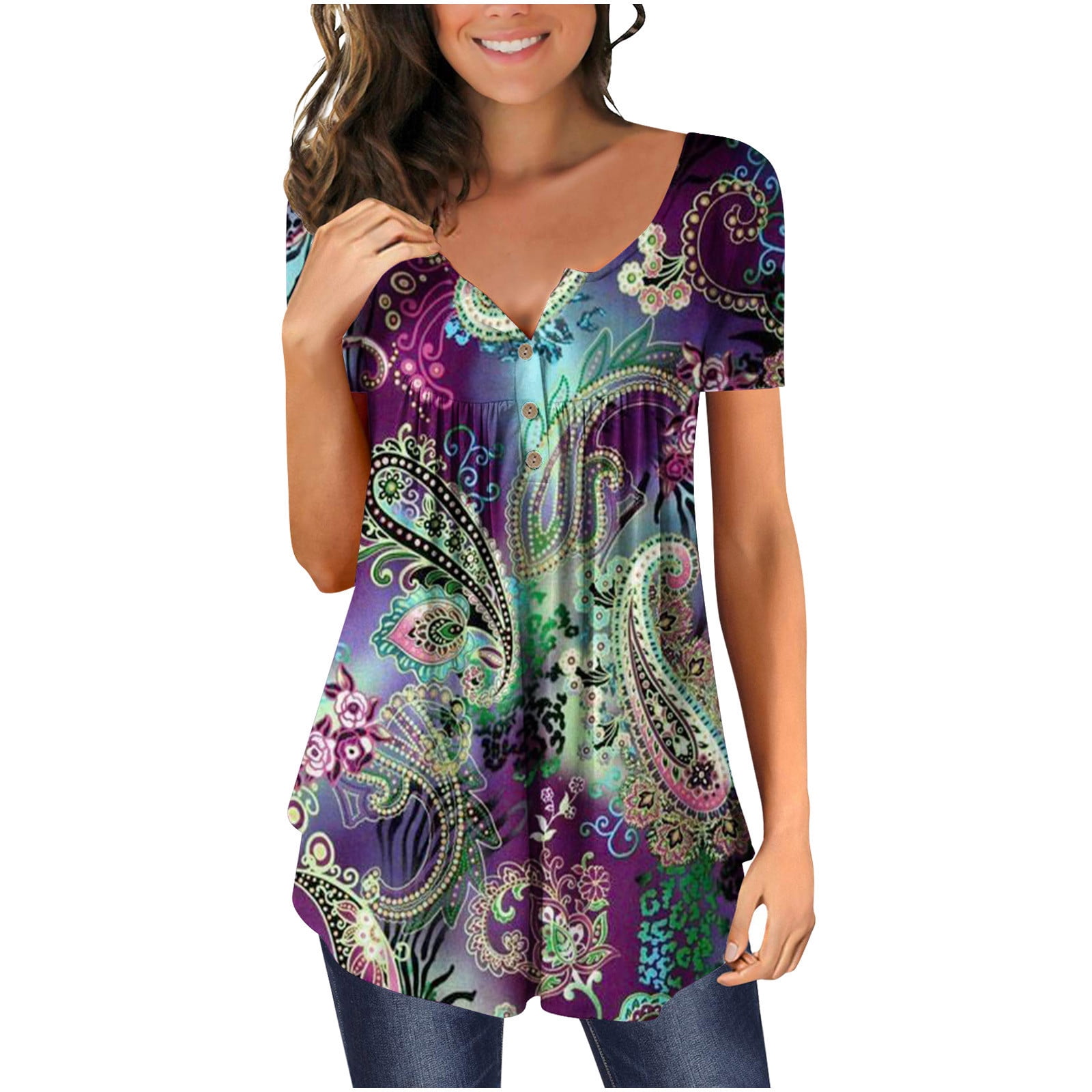 Yotami Tunic Tops For Women Plus Size Short Sleeve Blouses Casual