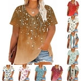 YOTAMI Women's V-Neck Tops Plus Size Short Sleeve Casual Tops Summer ...