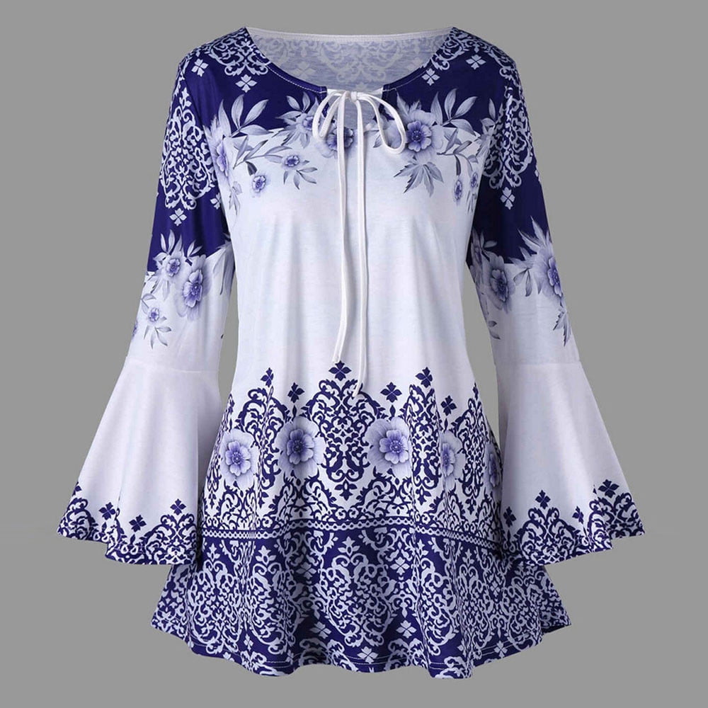 Yotami Womens Tops Plus Size Dressy Casual Long Sleeve Vintage Floral