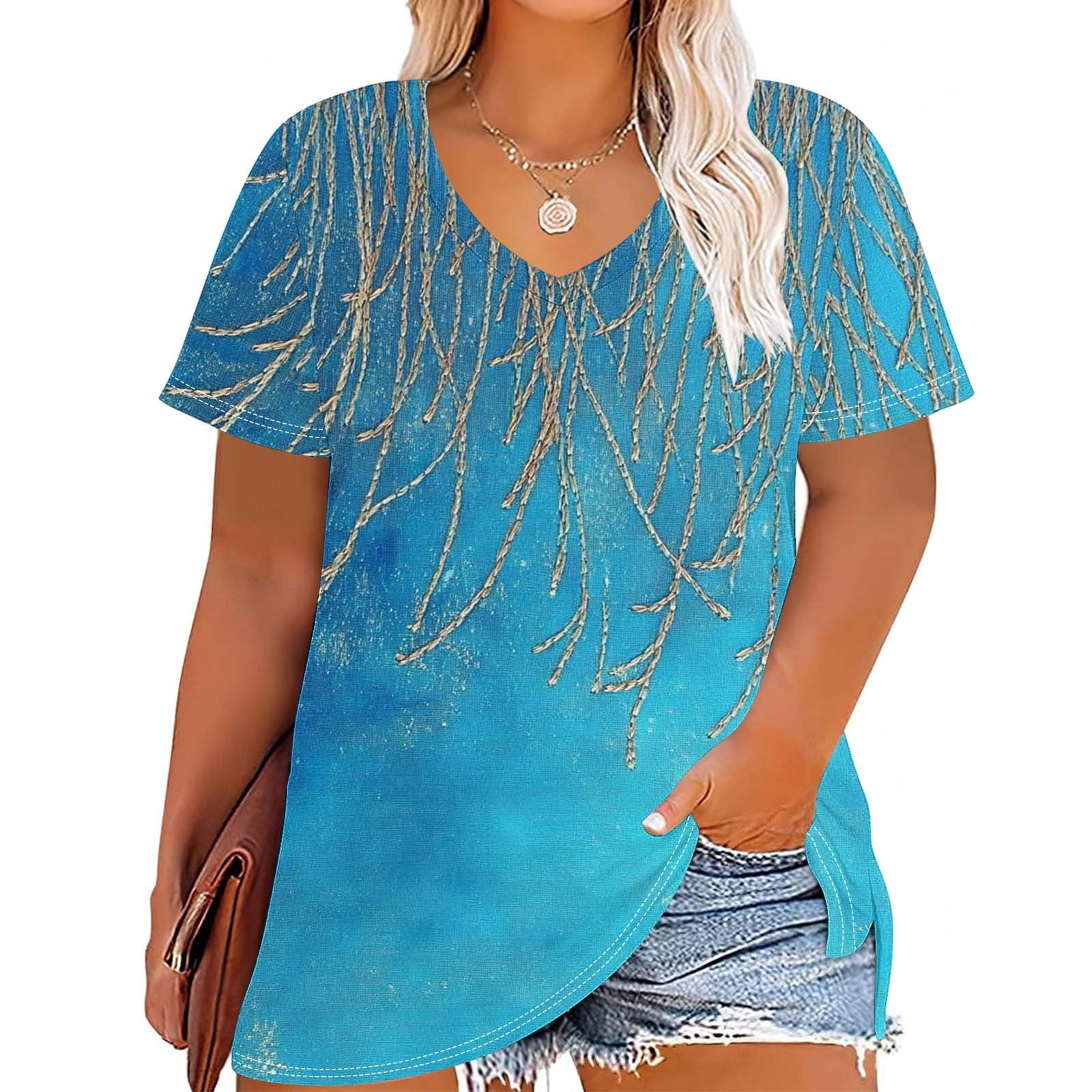 YOTAMI Womens V-Neck Graphic Tees Sale Under $15 Floral Print Short ...