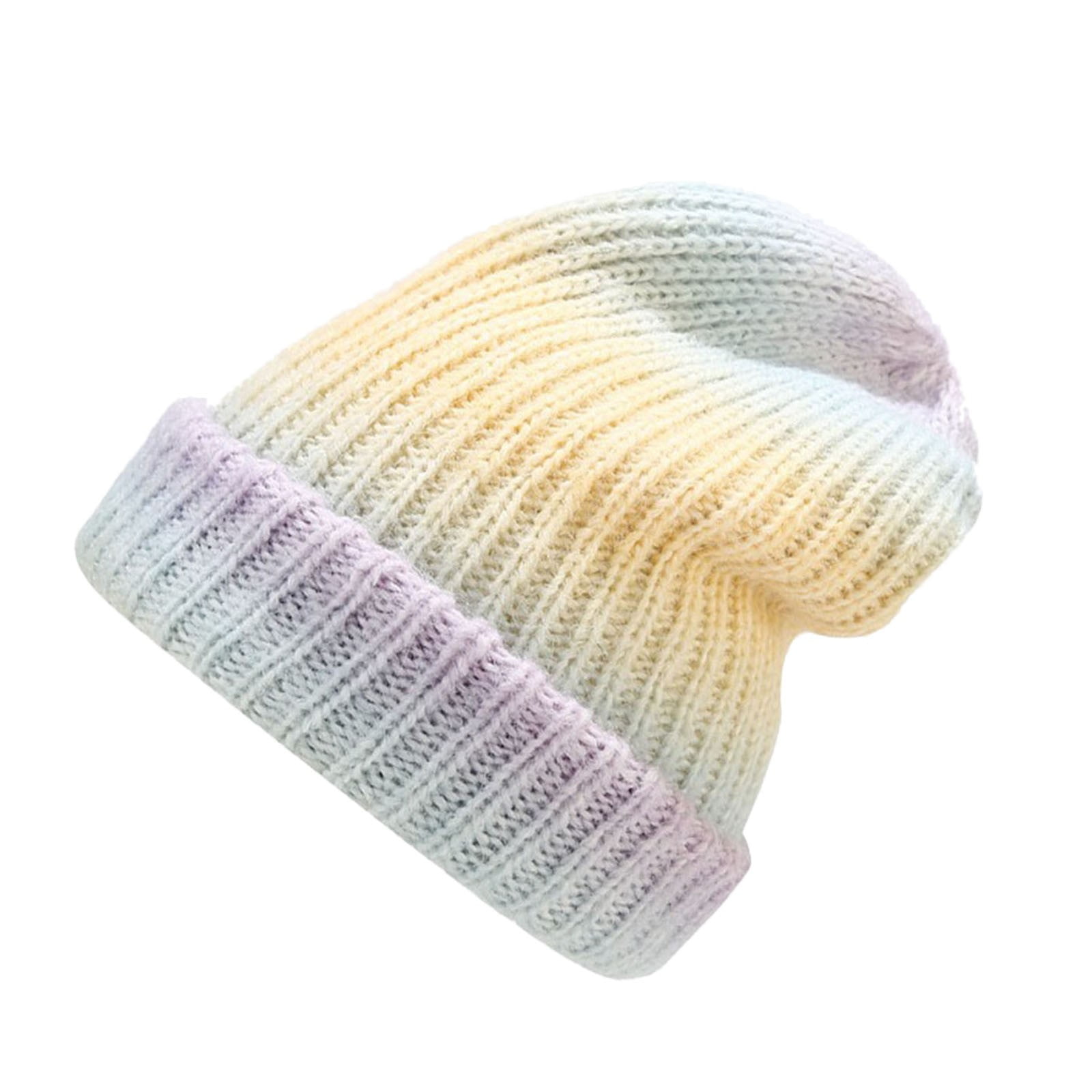 YOTMKGDO Beanie, Hat Warm Chunky Cable Knit Rainbow Hats Soft Stretch ...