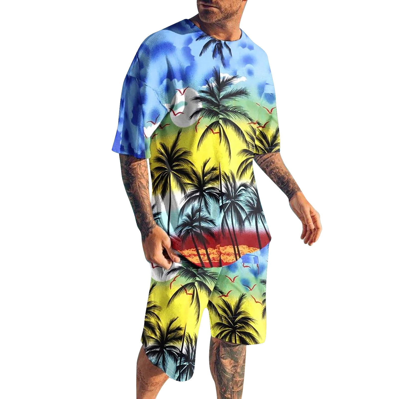 Yotmkgdo Mens Shirts Graphic Tee Mens 3d Short Sleeve Suit Shorts