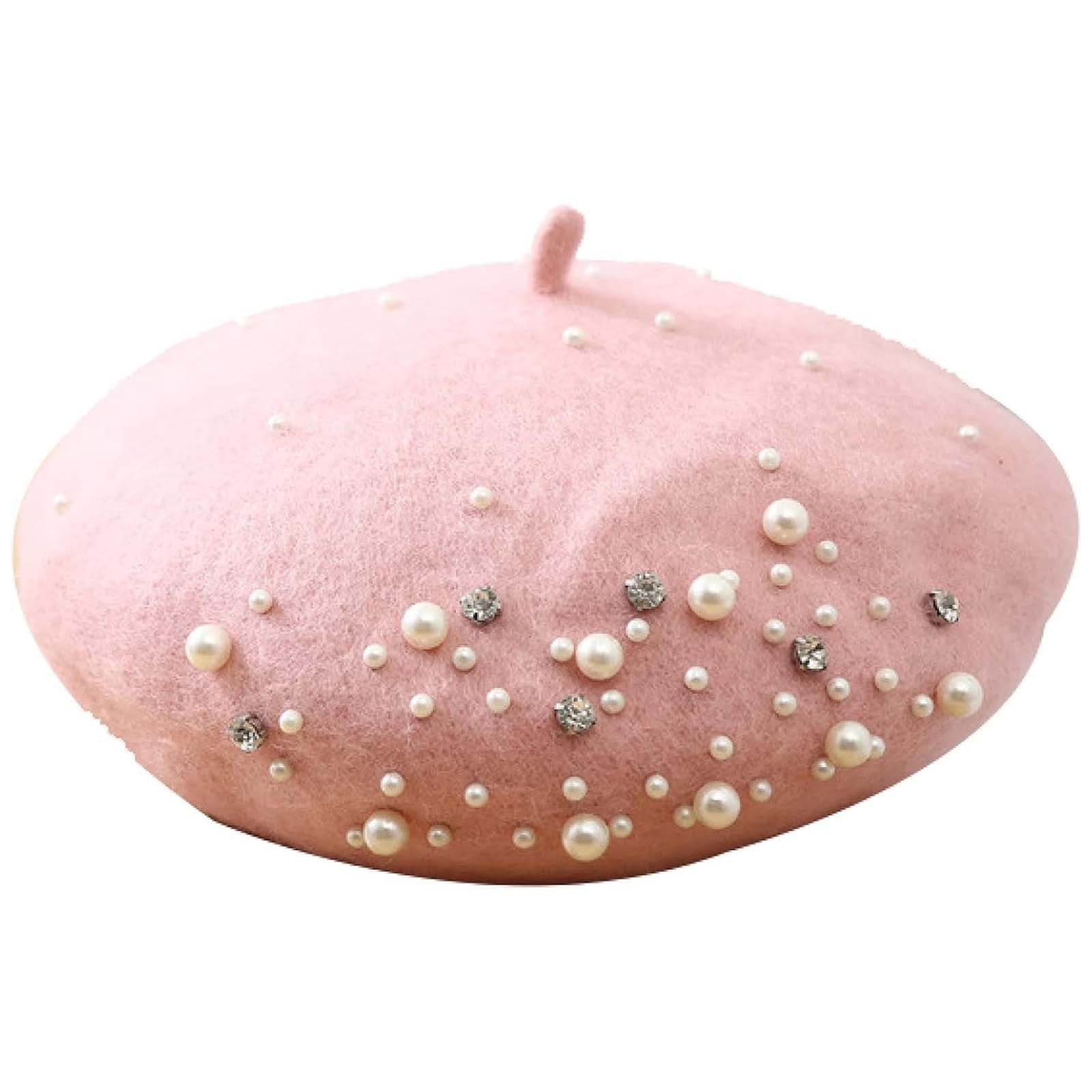 YOTMKGDO bonnet femme hiver Faux Pearl Beaded Berets Handmade Wool Faux ...