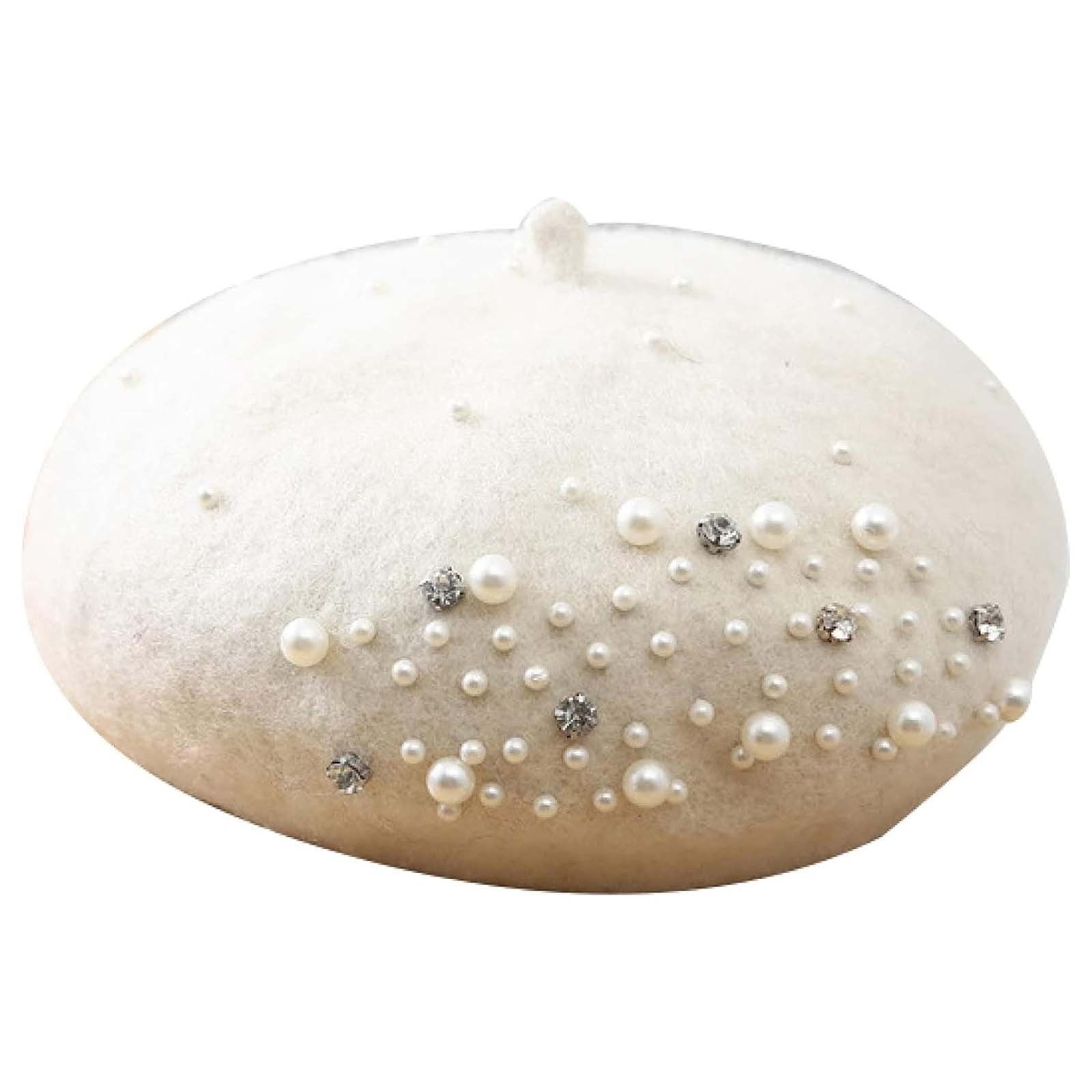 YOTMKGDO bonnet femme hiver Faux Pearl Beaded Berets Handmade Wool Faux ...