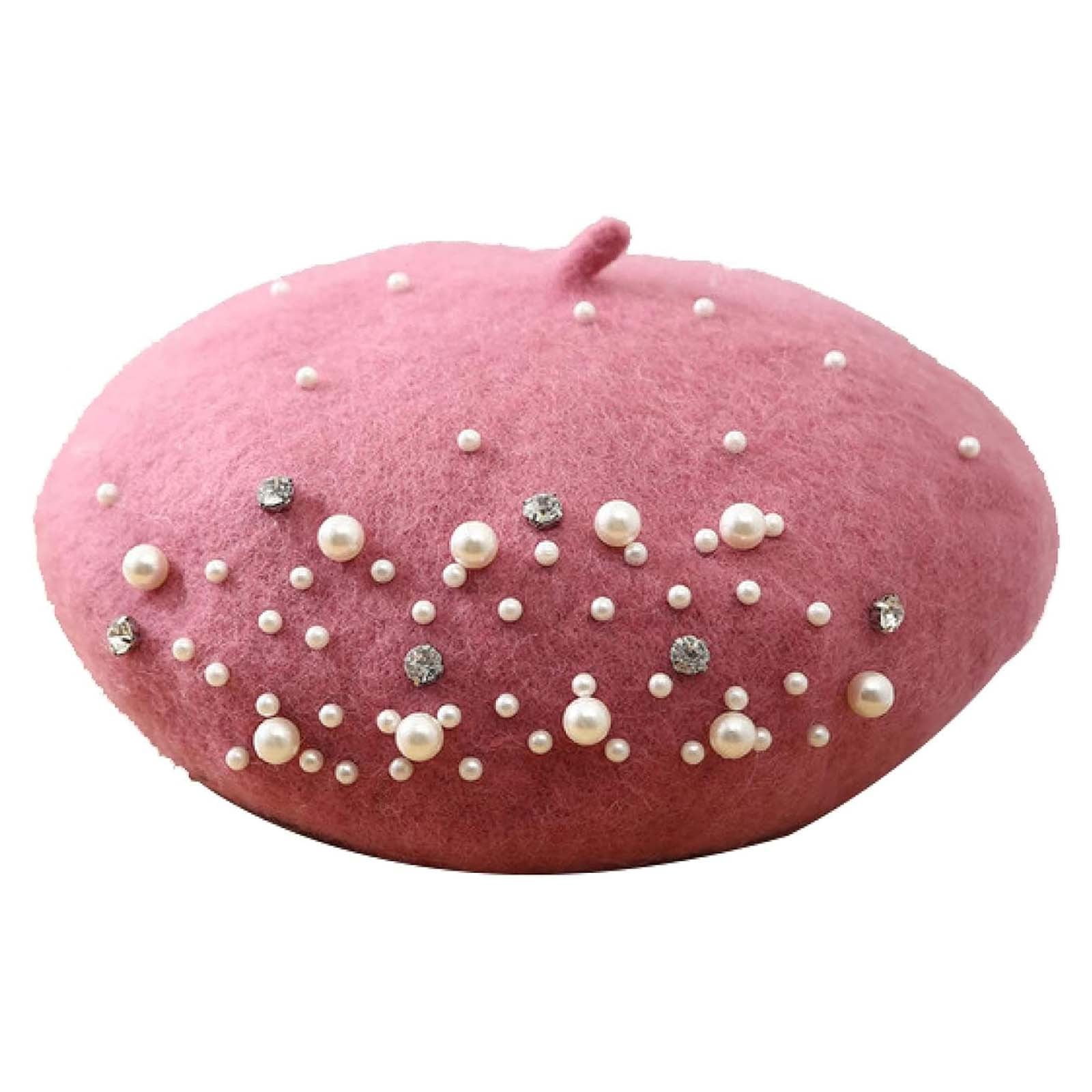 YOTMKGDO bonnet femme hiver Faux Pearl Beaded Berets Handmade Wool Faux ...