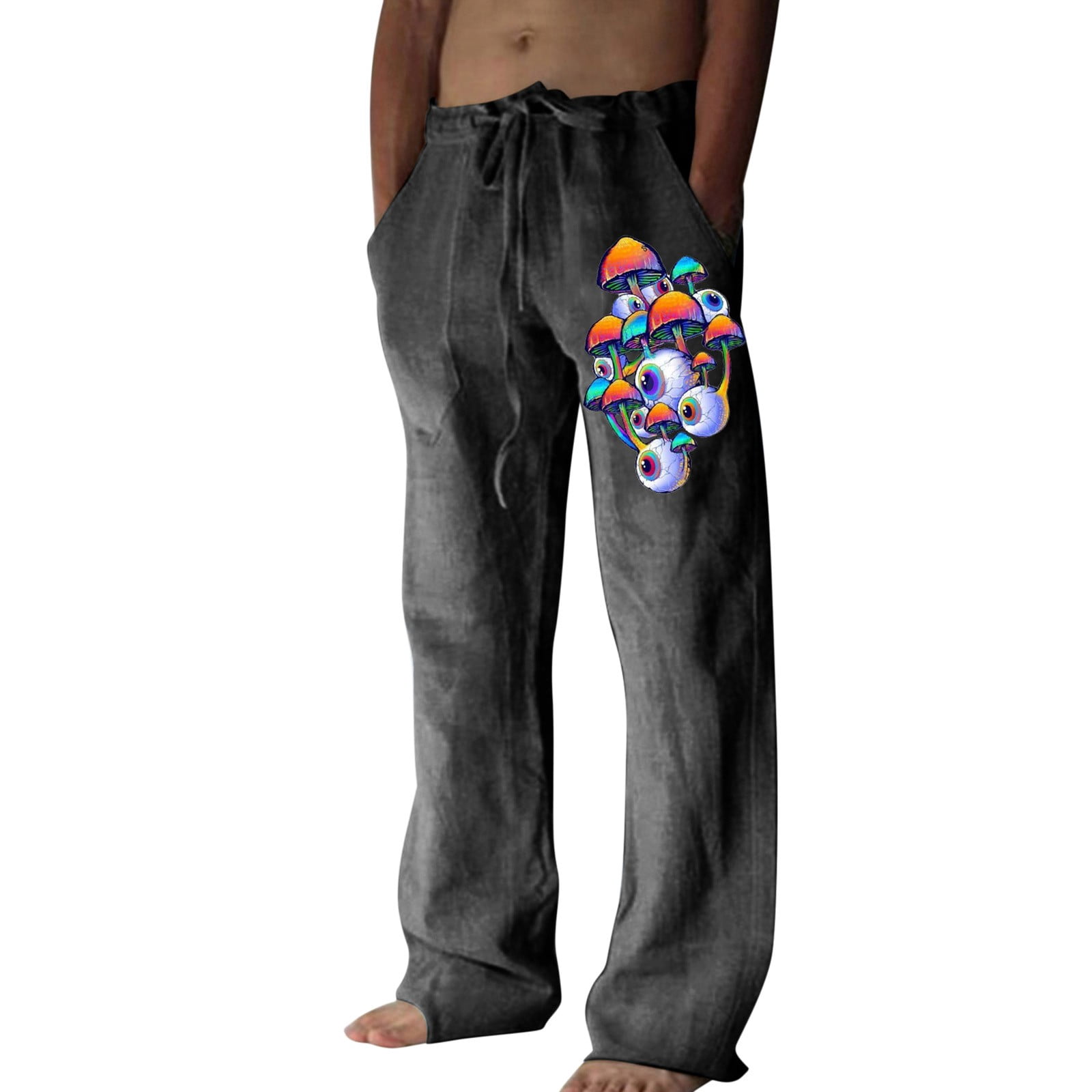 YOTMKGDO wide-Leg Baggy Mens Fashion Casual Printed Linen Pocket Lace ...
