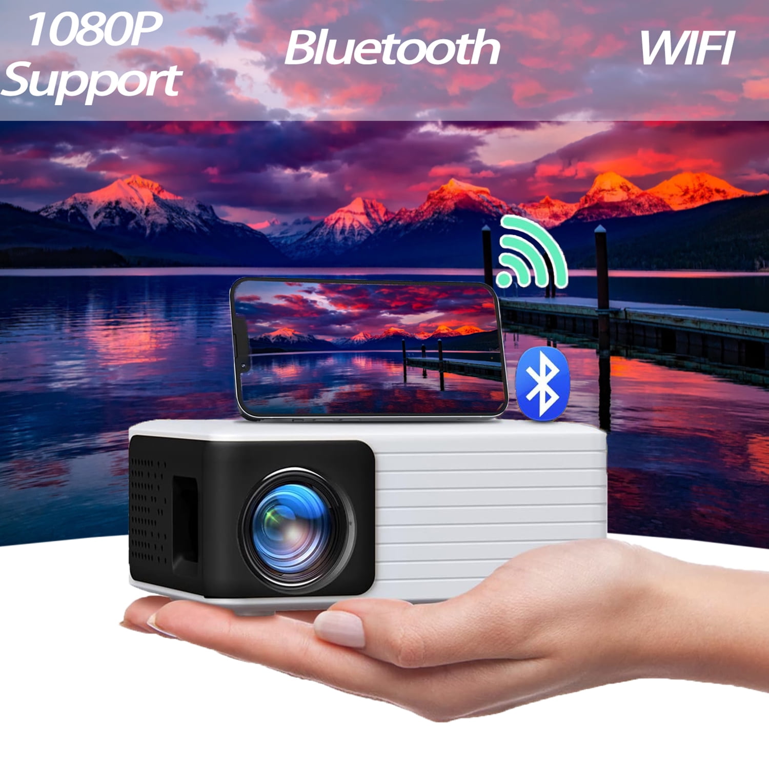 YOTON Mini 1080P Projector, LCD3.0 with Wi-Fi & Bluetooth, Compatible ...