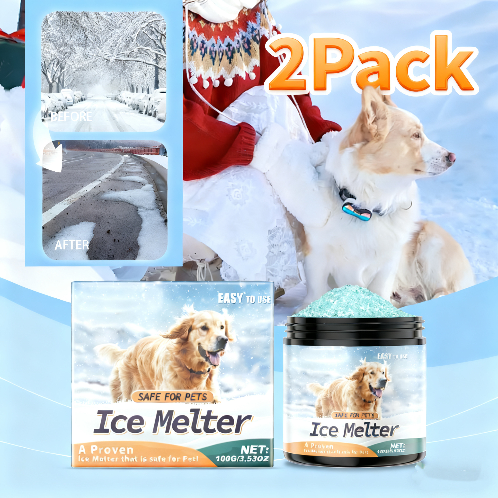 YOTQUSKI 2PCS Petsafe Ice Melt,Ice Melting Salt Pet Friendly, Pet ...