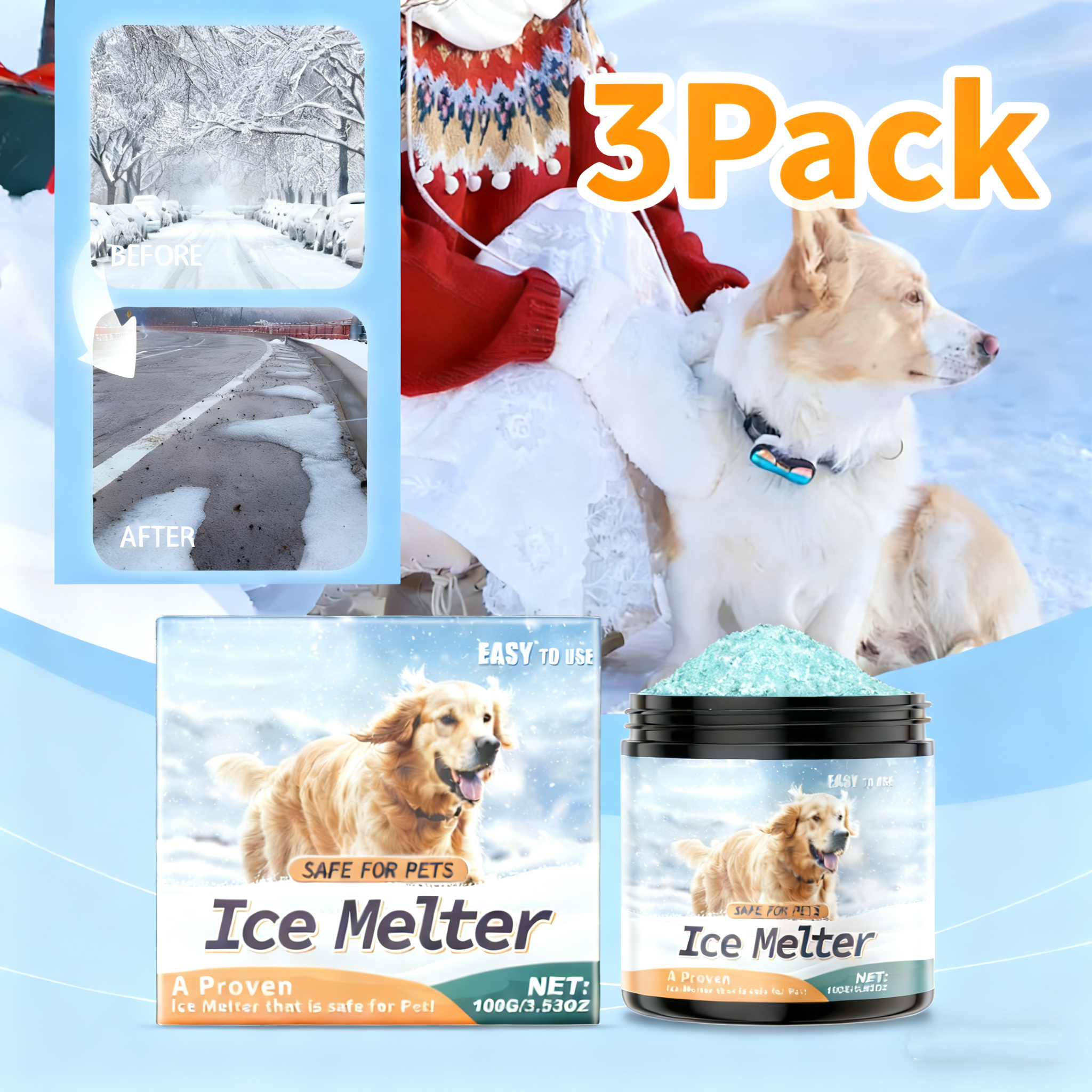 YOTQUSKI 3PCS Petsafe Ice Melt,Ice Melting Salt Pet Friendly, Pet ...